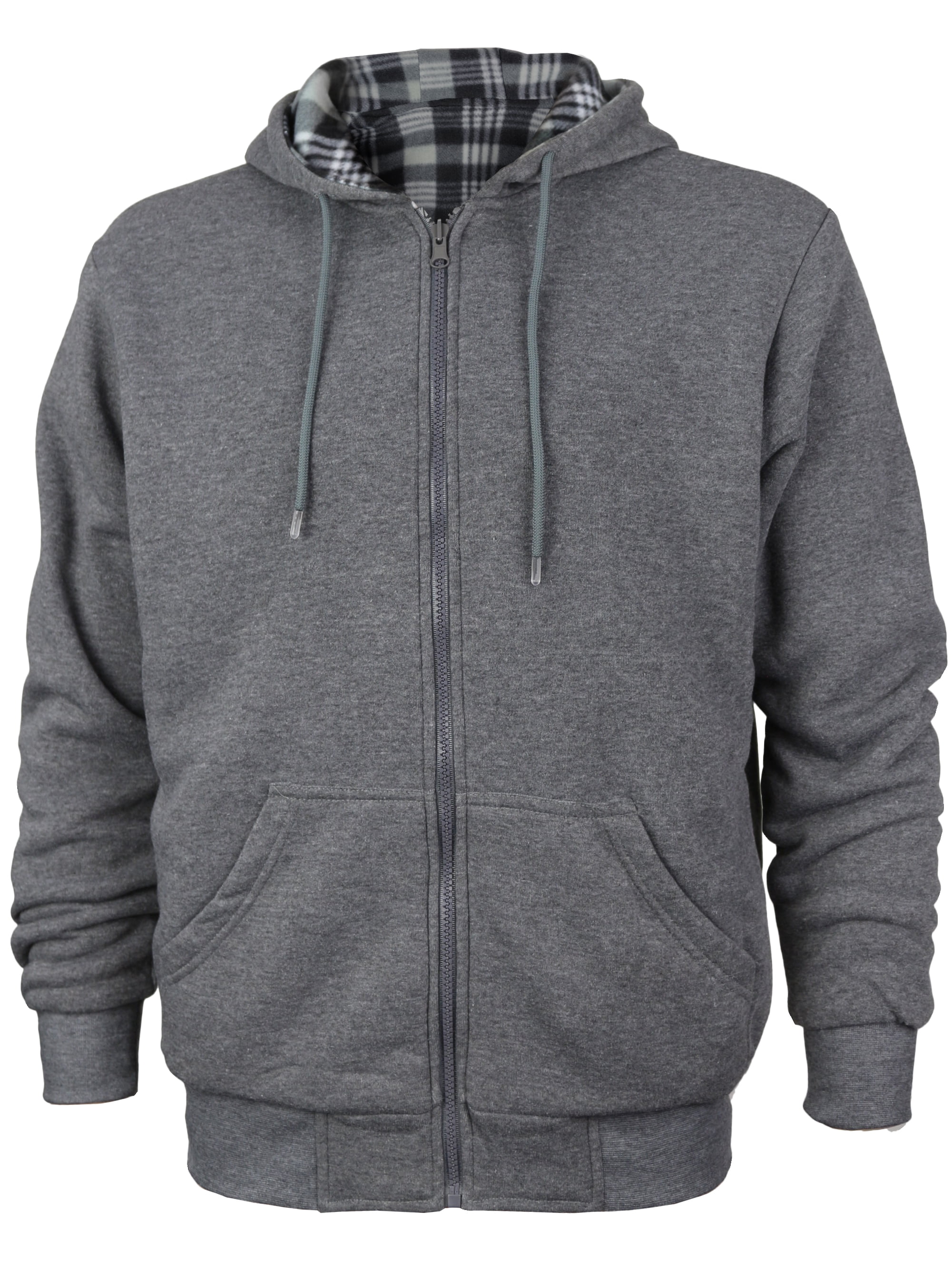 Men's Reversible Zip Up Drawstring Plaid Fleece Lined Sport Gym Sweater ...