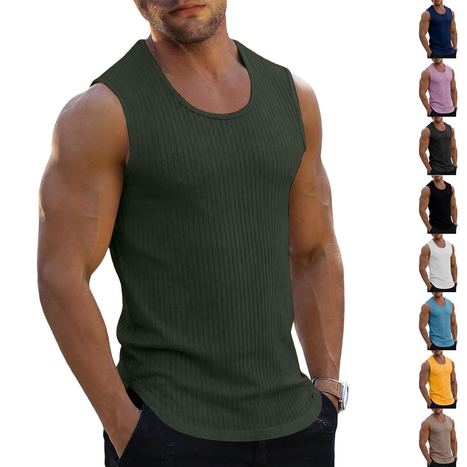 Men's Ribbed Sleeveless Tank Tops Slim Fit Muscle Gym Workout Shirts ...