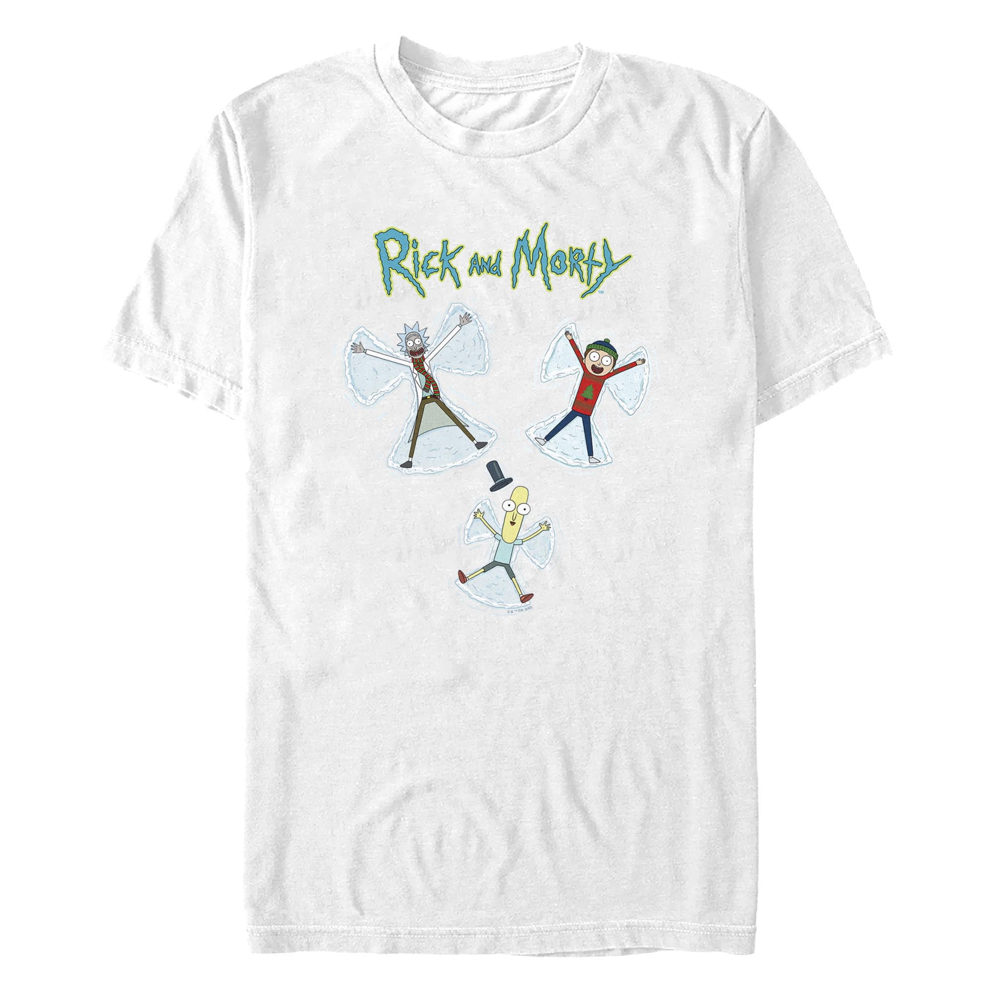 Men's Rick and Morty Christmas Snow Angels Graphic Tee White Large ...