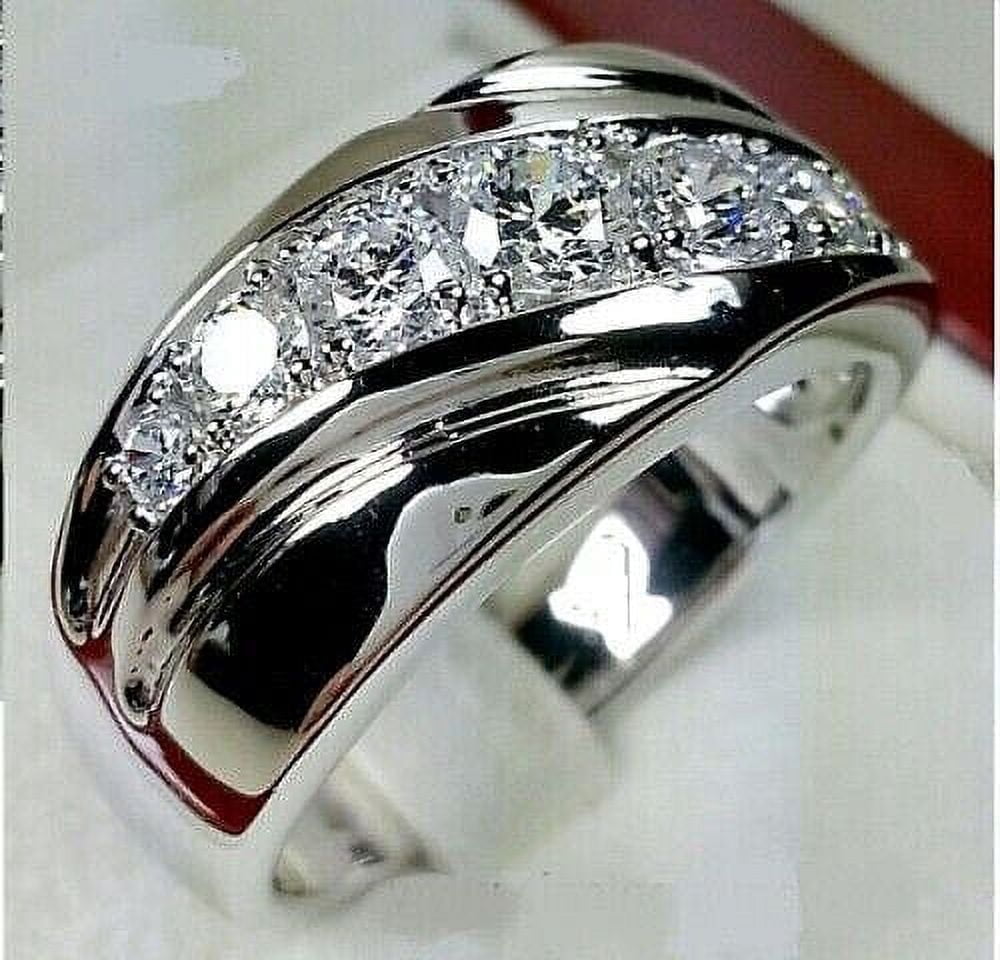Men's Ring 1.00Ct Round Cut Lab Created Diamond Band Ring 14k Solid ...