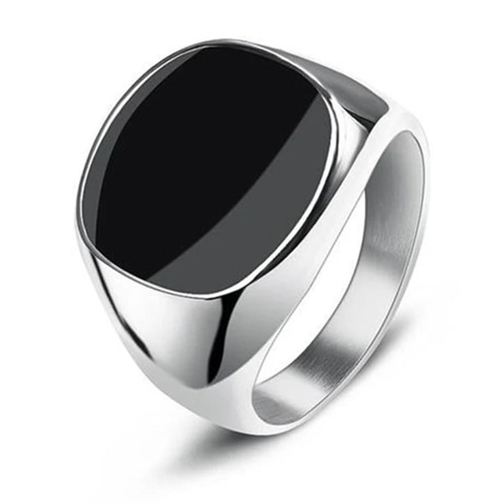 Men's Ring Punk Rock Smooth 14K Yellow Gold Signet Ring For Men Hip Hop Party Jewelry Male ...