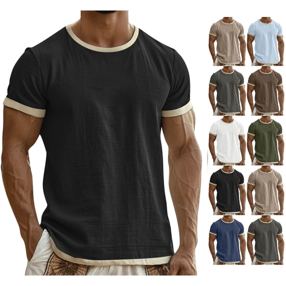 Men’s Ringer T Shirt Short Sleeve Contrast Trim Crew Neck Muscle Fit ...