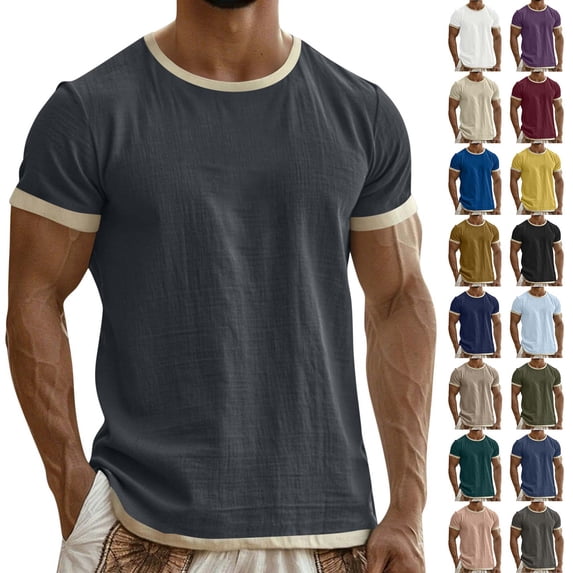 Men’s Ringer T Shirt Short Sleeve Contrast Trim Crew Neck Muscle Fit ...