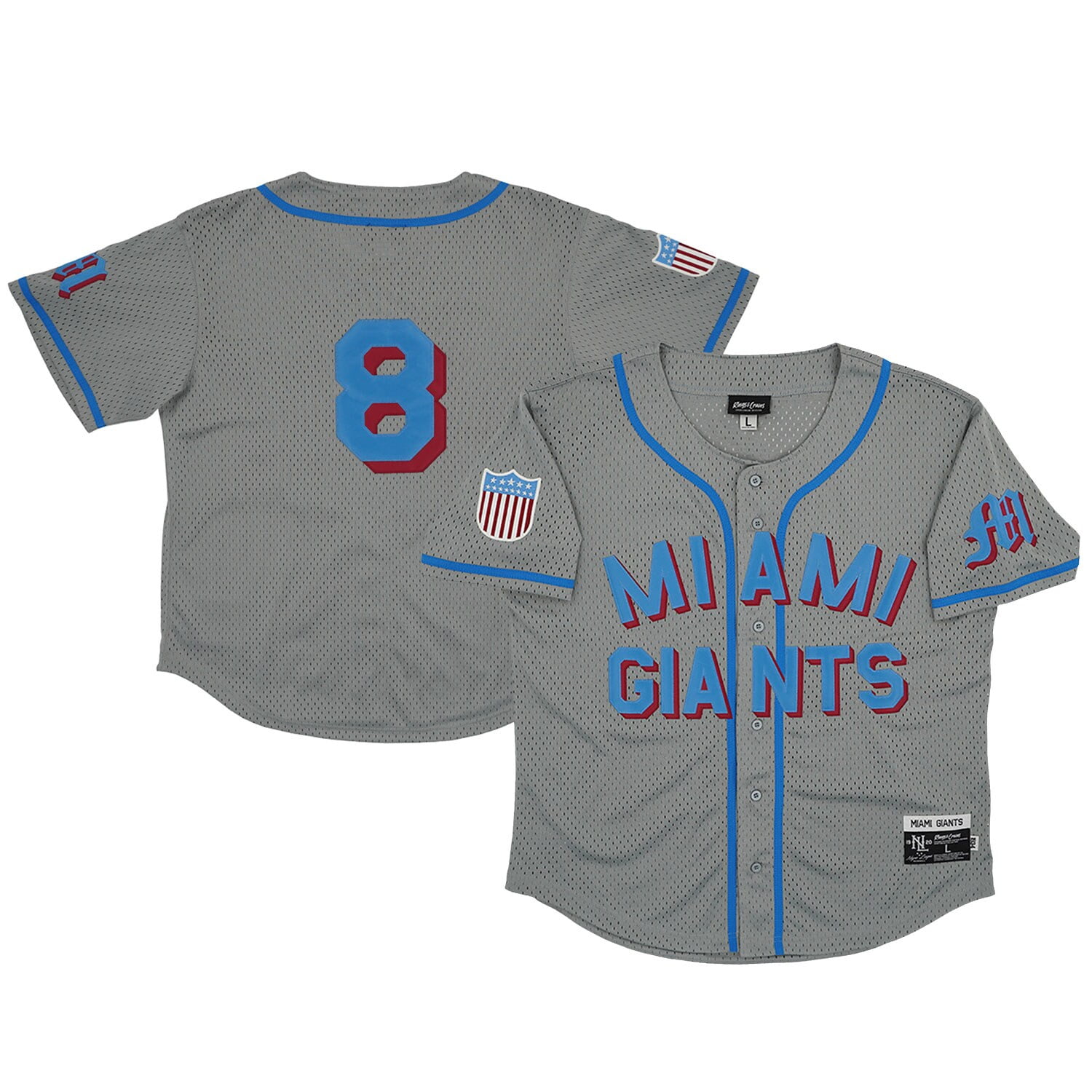 Men's Rings & Crwns #8 Gray Miami Giants Mesh Button-Down Replica ...