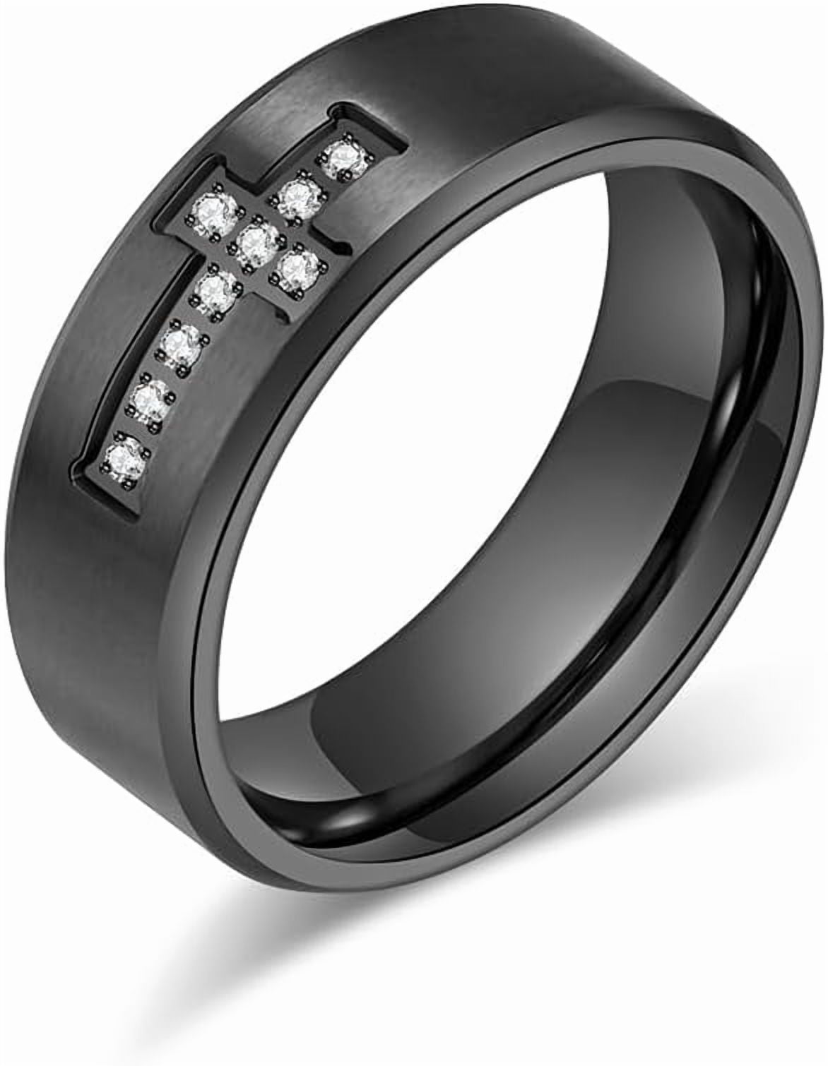 Men's Rings,Stainless Steel Cross Rings for Men 8MM Silver Black Rings ...