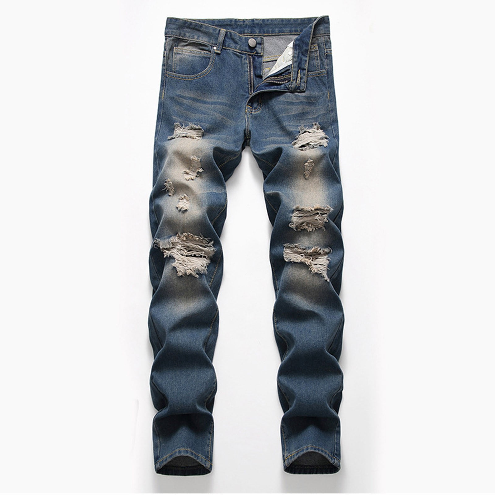 Men's Ripped Jeans Stretch Slim Fit Retro Straight Leg Distressed ...