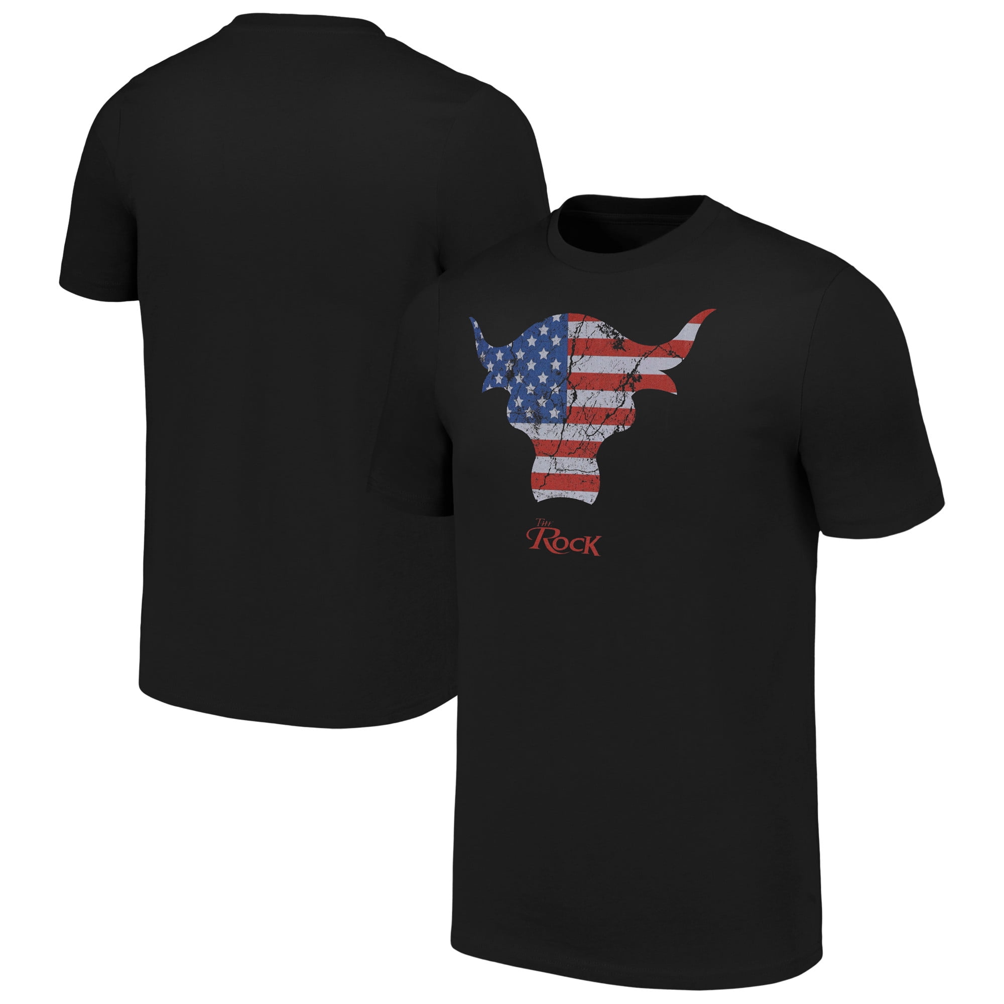 Men's Ripple Junction Black The Rock American Flag Brahma Bull T-Shirt ...