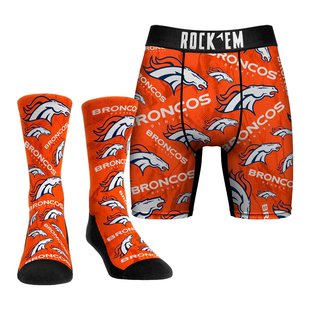 Men's Rock Em Socks Denver Broncos All-Over Logo Underwear and Crew Socks Combo Pack - Walmart.com