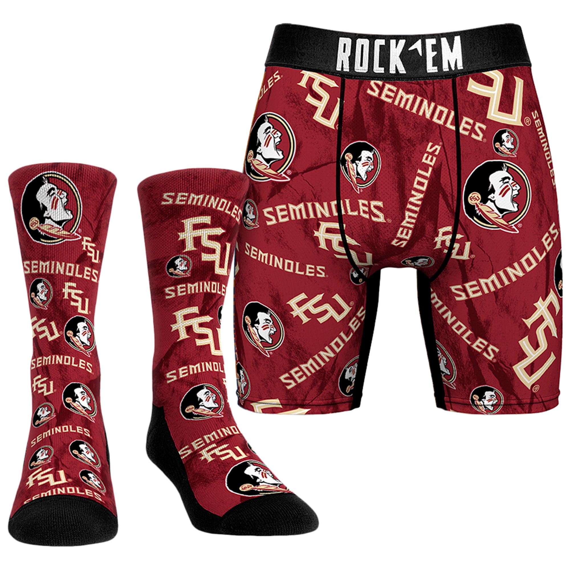 Men's Rock Em Socks Florida State Seminoles All-Over Underwear and Crew ...