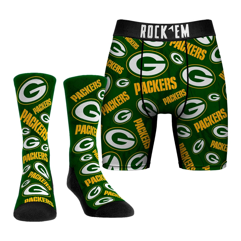 Men's Rock Em Socks Green Bay Packers All-Over Logo Underwear and Crew ...