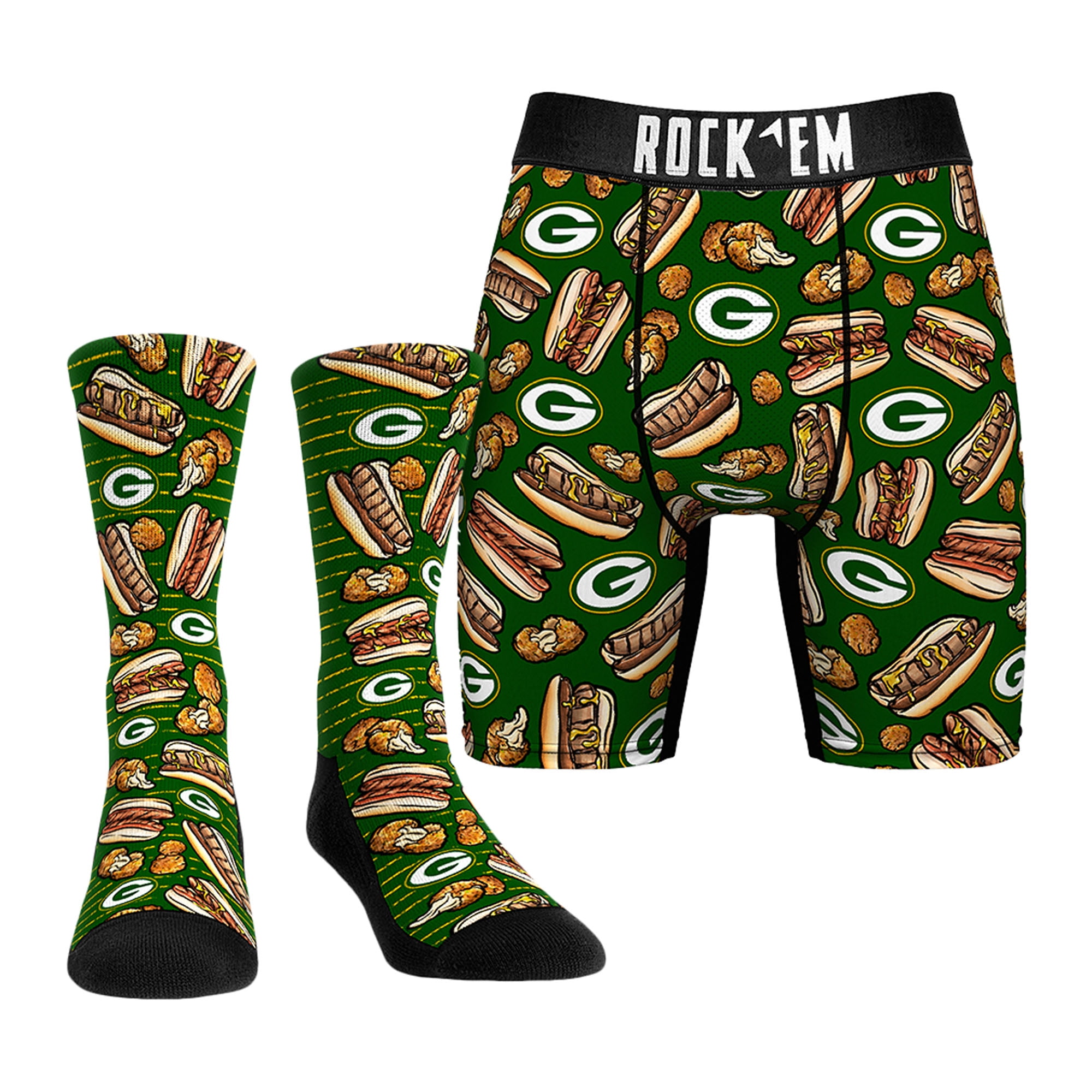 Men's Rock Em Socks Green Bay Packers Bratwurst Underwear and Crew ...