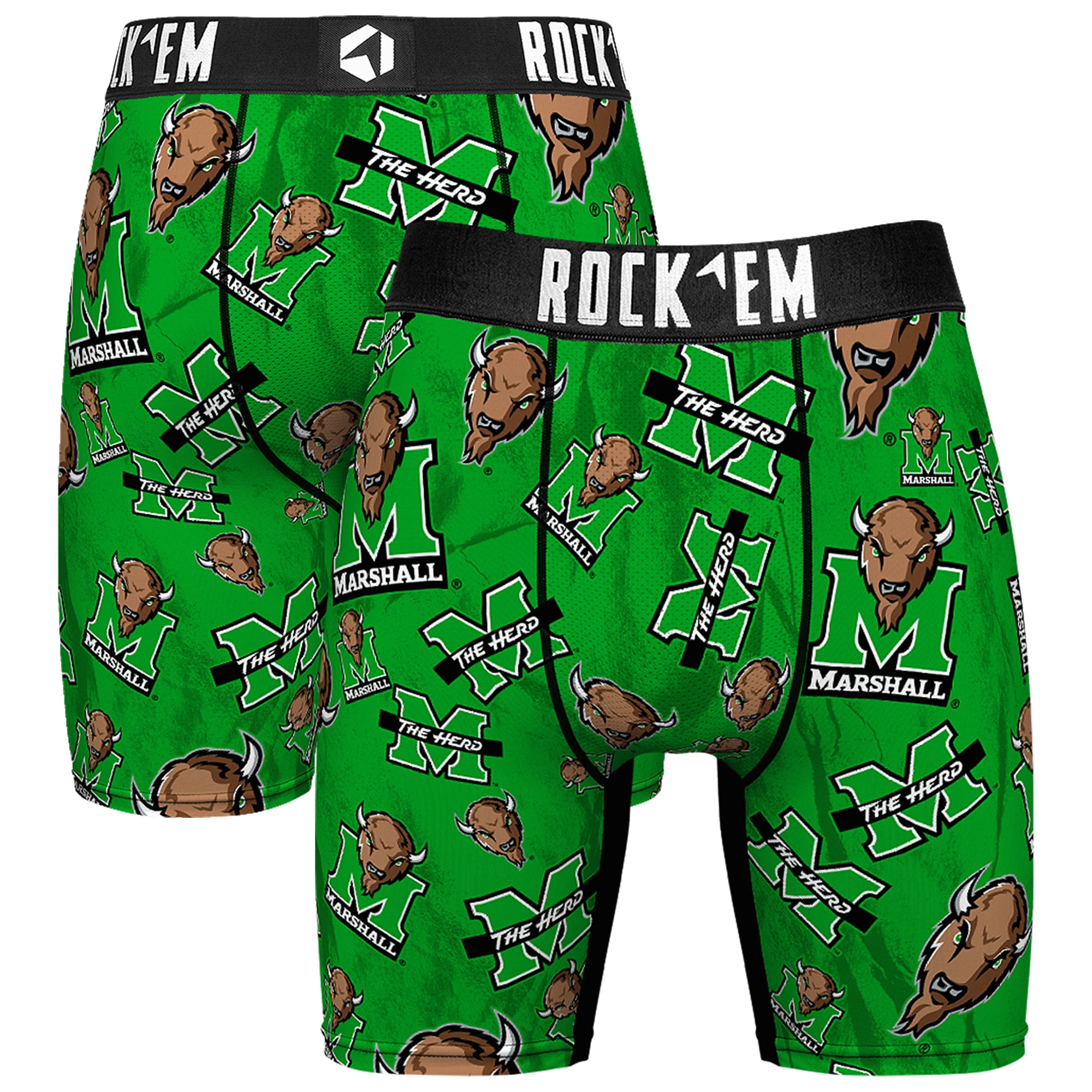 Men's Rock Em Socks Green Marshall Thundering Herd All Over Logo Boxer ...