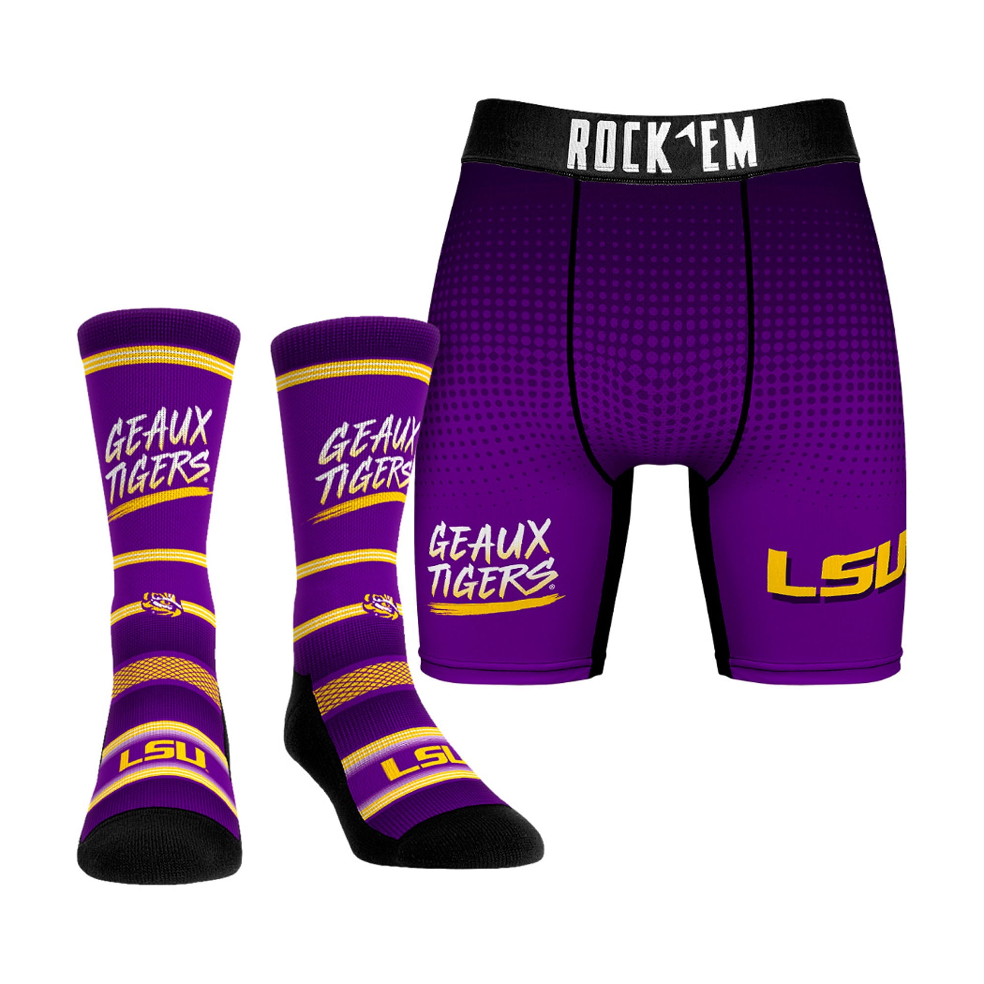 Men's Rock Em Socks LSU Tigers Slogan Crew Socks & Boxer Briefs Combo ...