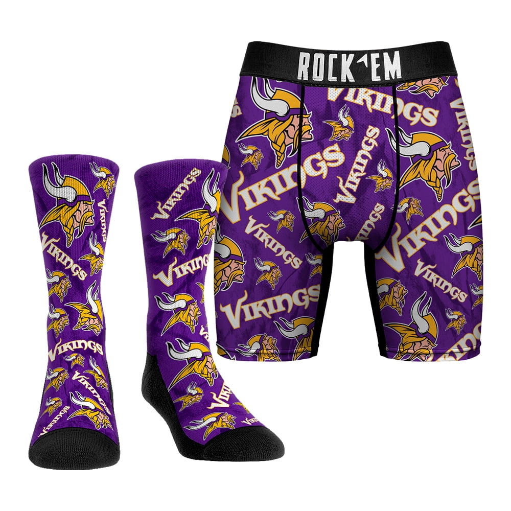 Men's Rock Em Socks Minnesota Vikings All-Over Logo Underwear and Crew ...