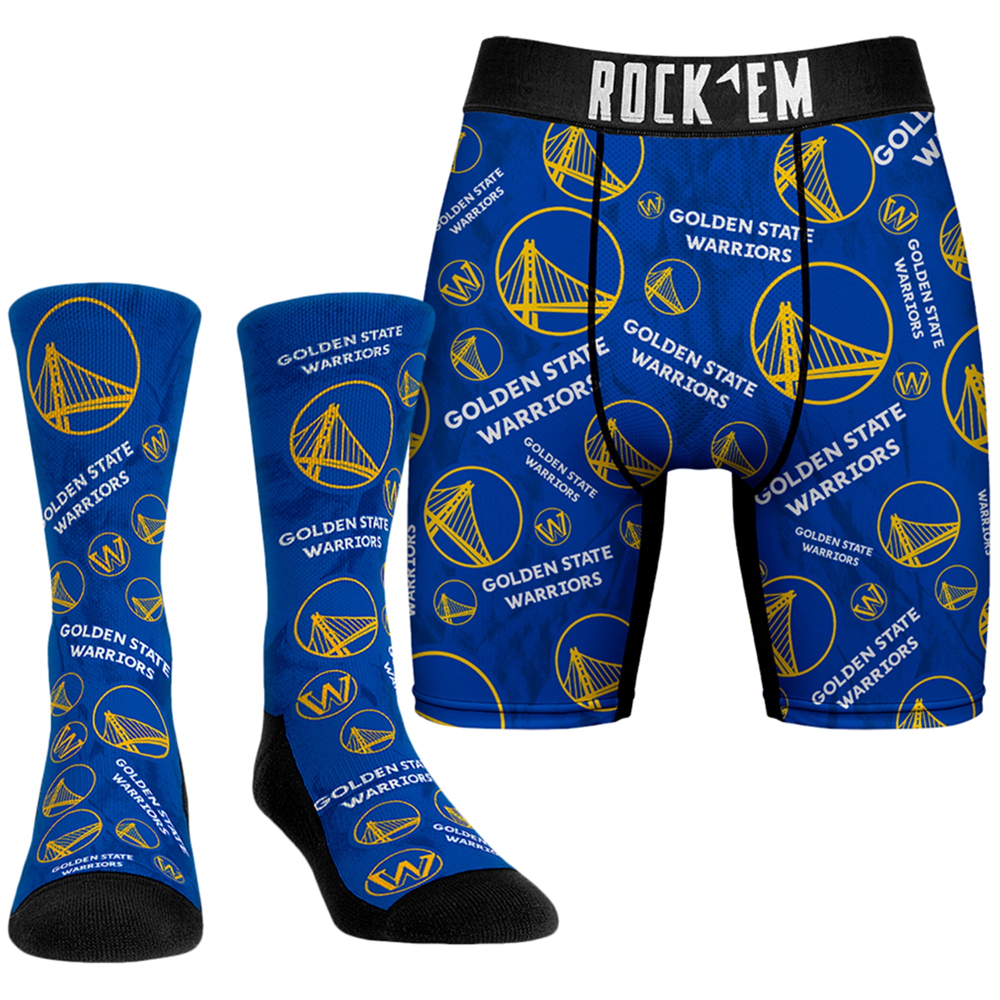 Men's Rock Em Socks Royal Golden State Warriors All-Over Logo Boxer Briefs & Crew Socks Combo ...