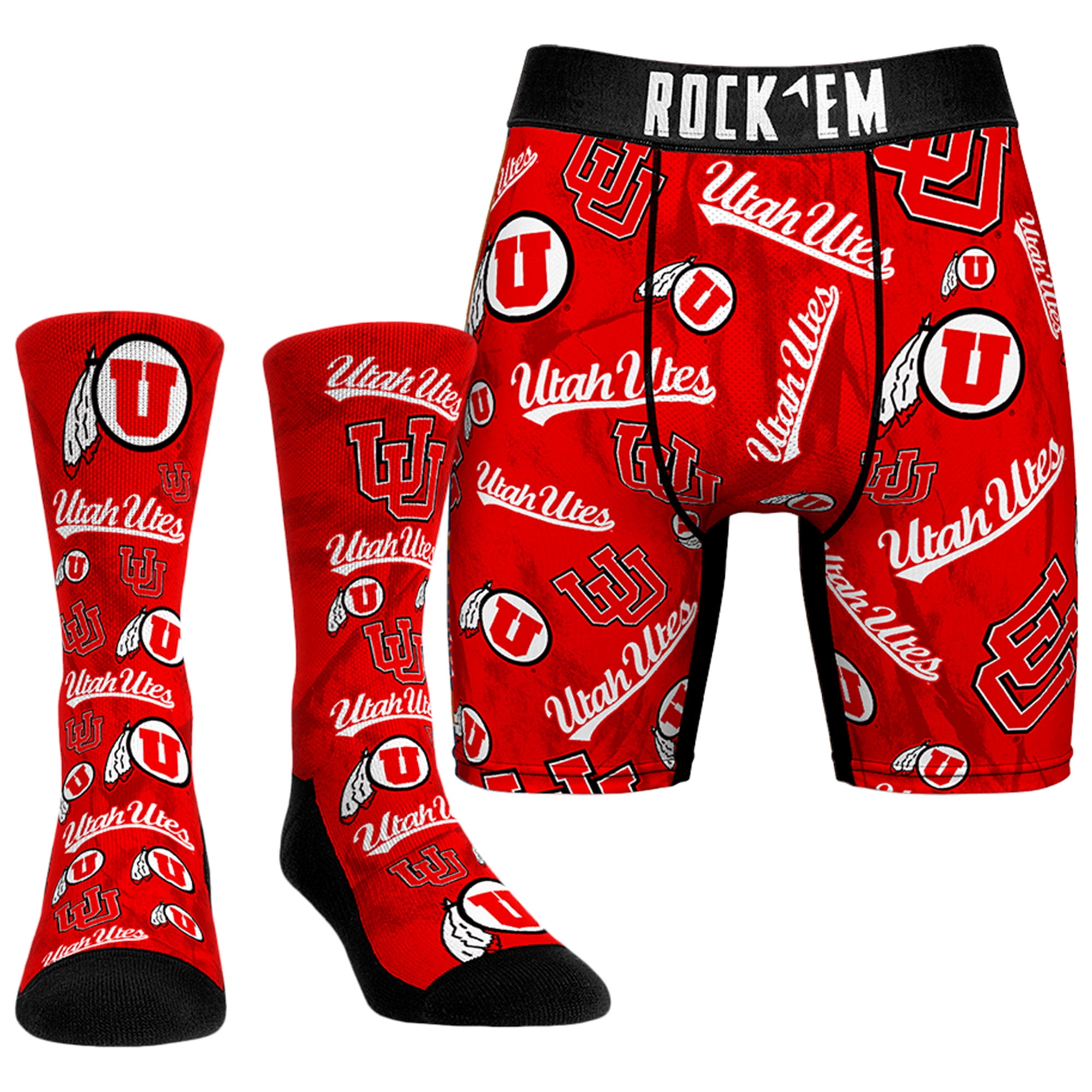 Men's Rock Em Socks Utah Utes All-Over Underwear and Crew Socks Combo ...