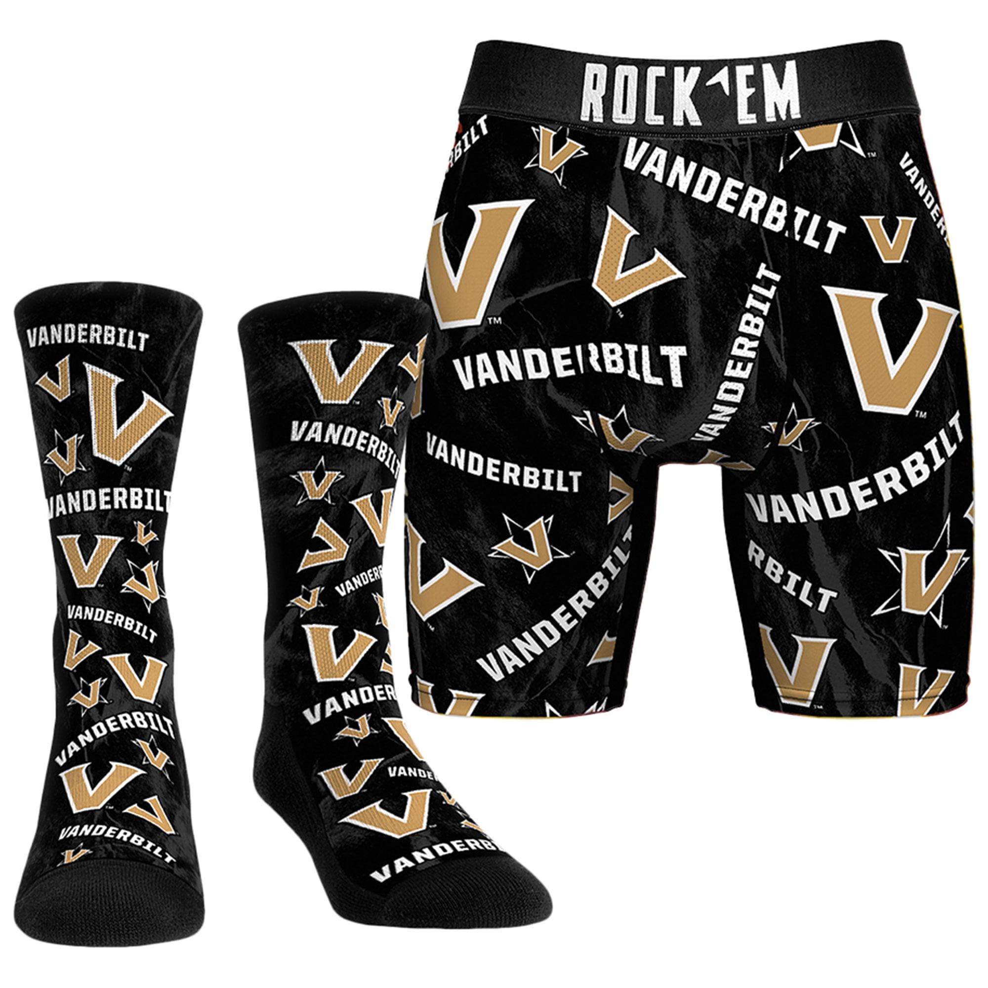 Men's Rock Em Socks Vanderbilt Commodores All-Over Underwear and Crew ...
