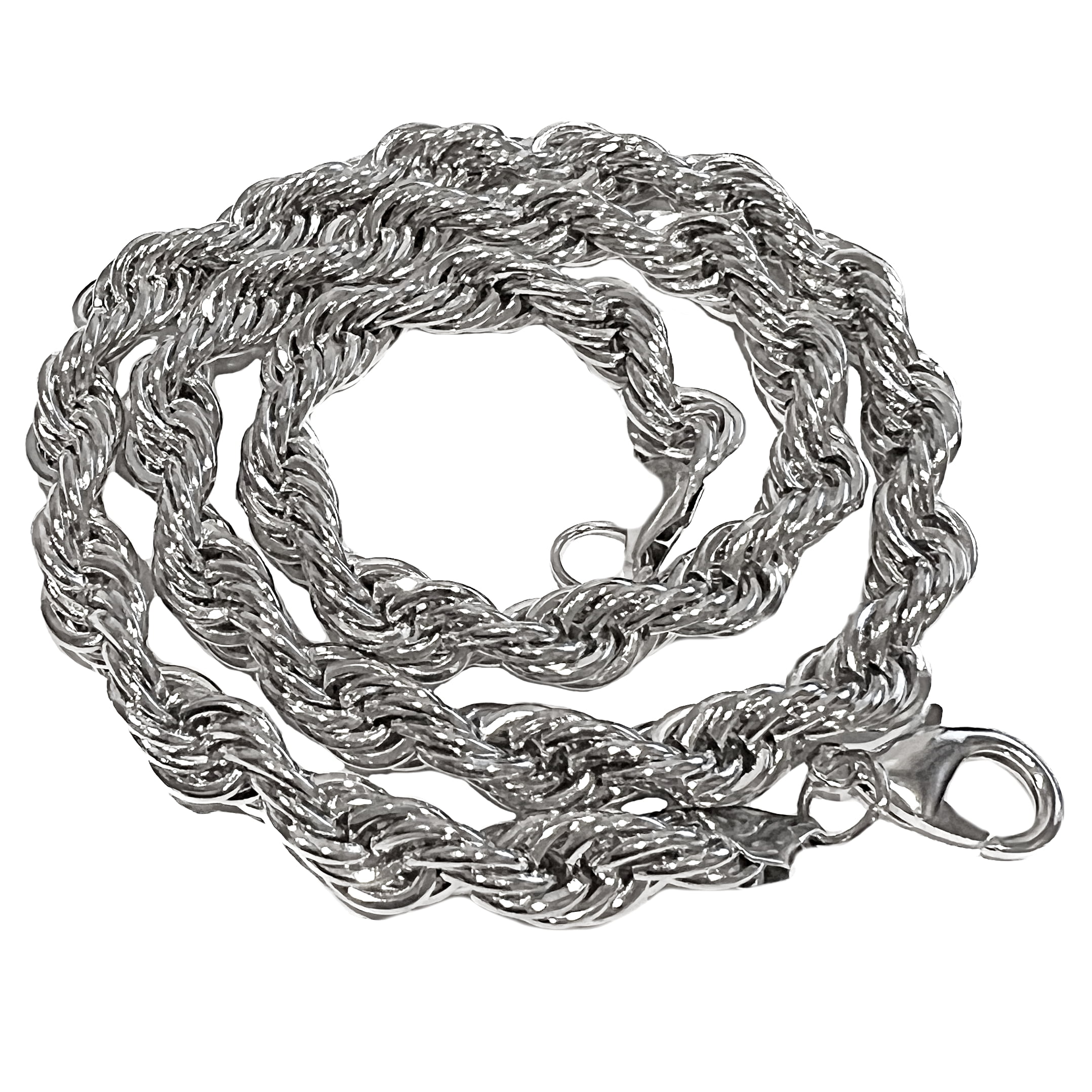 Men's Rope Chain 1980's Retro Style Rapper Hip Hop Necklace Silver Tone ...