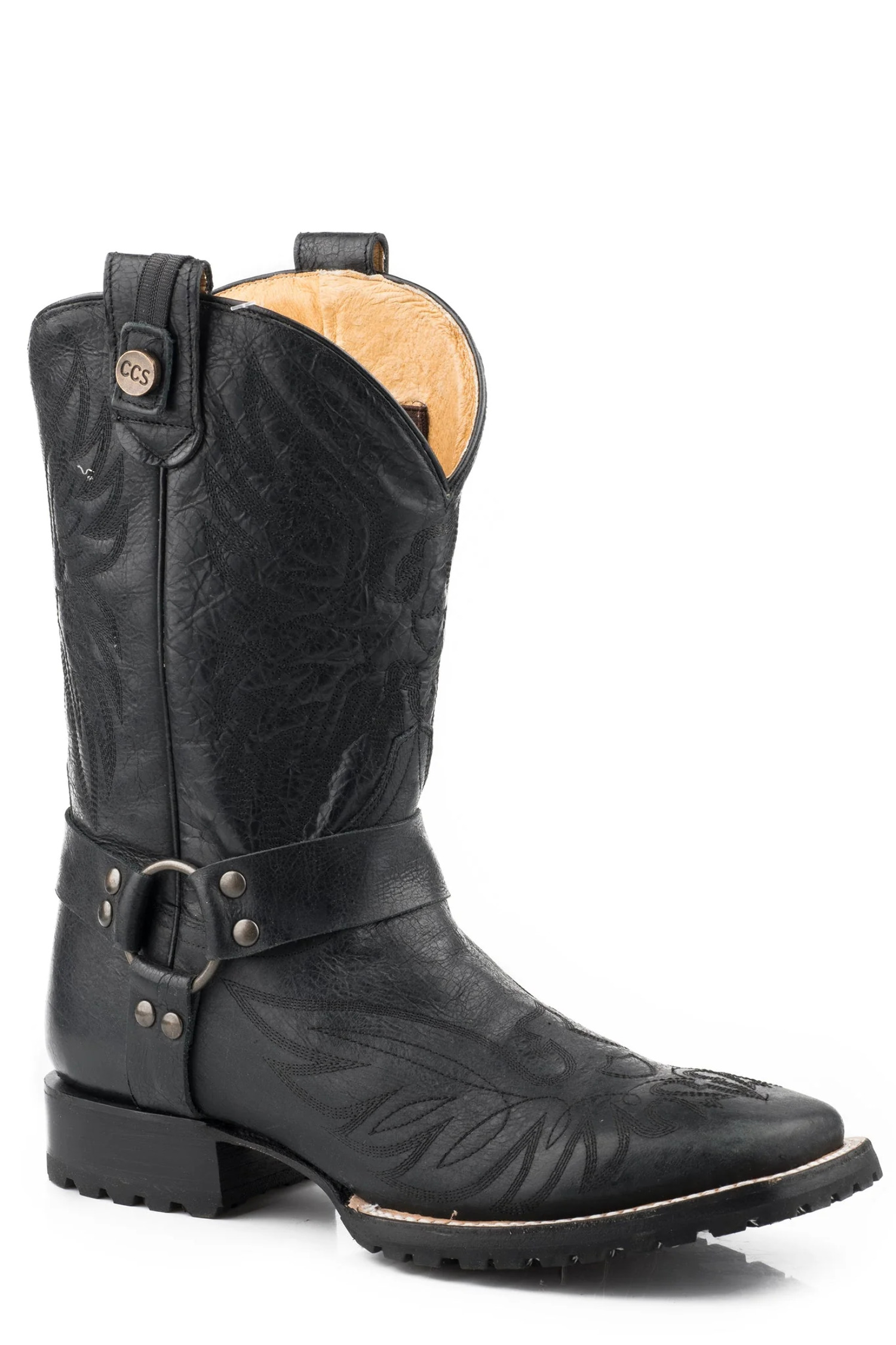 Men's Roper Cowboy Biker CCS Rider Leather Boots Handcrafted Black ...