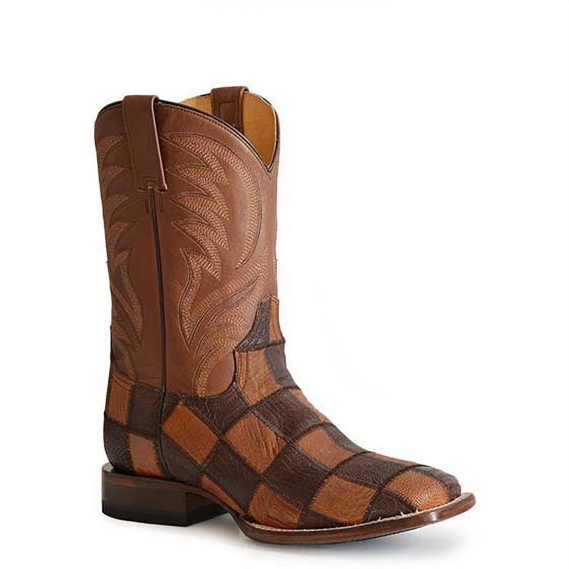 Men's Roper Ostrich Leg Check Exotic Patchwork Boots Handcrafted Brown ...