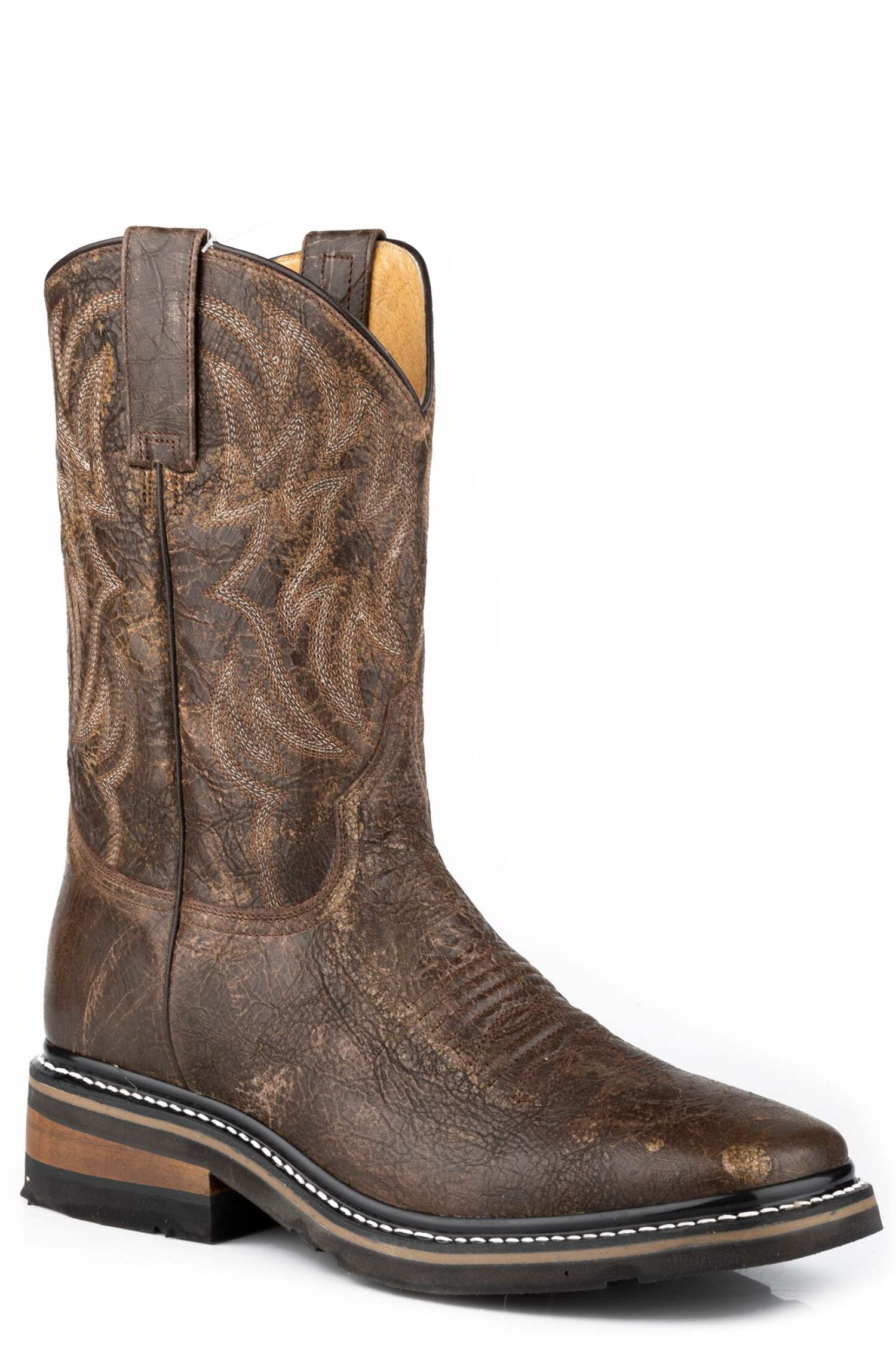 Men's Roper Work It Geo Sole Leather Boots Handcrafted Brown - Walmart.com