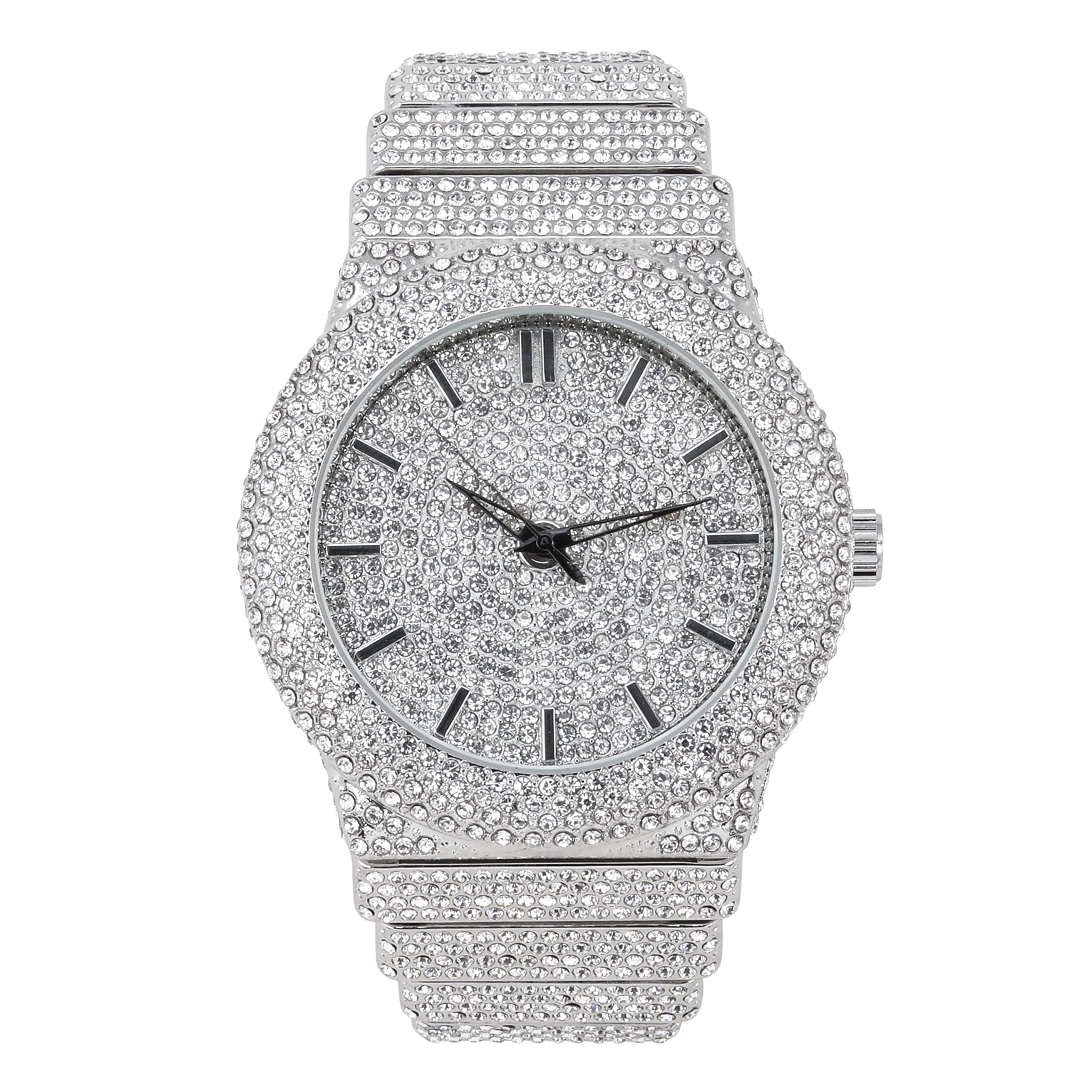 Men's Ice Star Quartz Watch - Silver, Iced Bezel, Bling Dial, Round ...