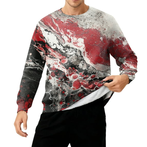 Men's Round Neck Fleece Lined Thick Warm Sweatshirt with Gradient ...
