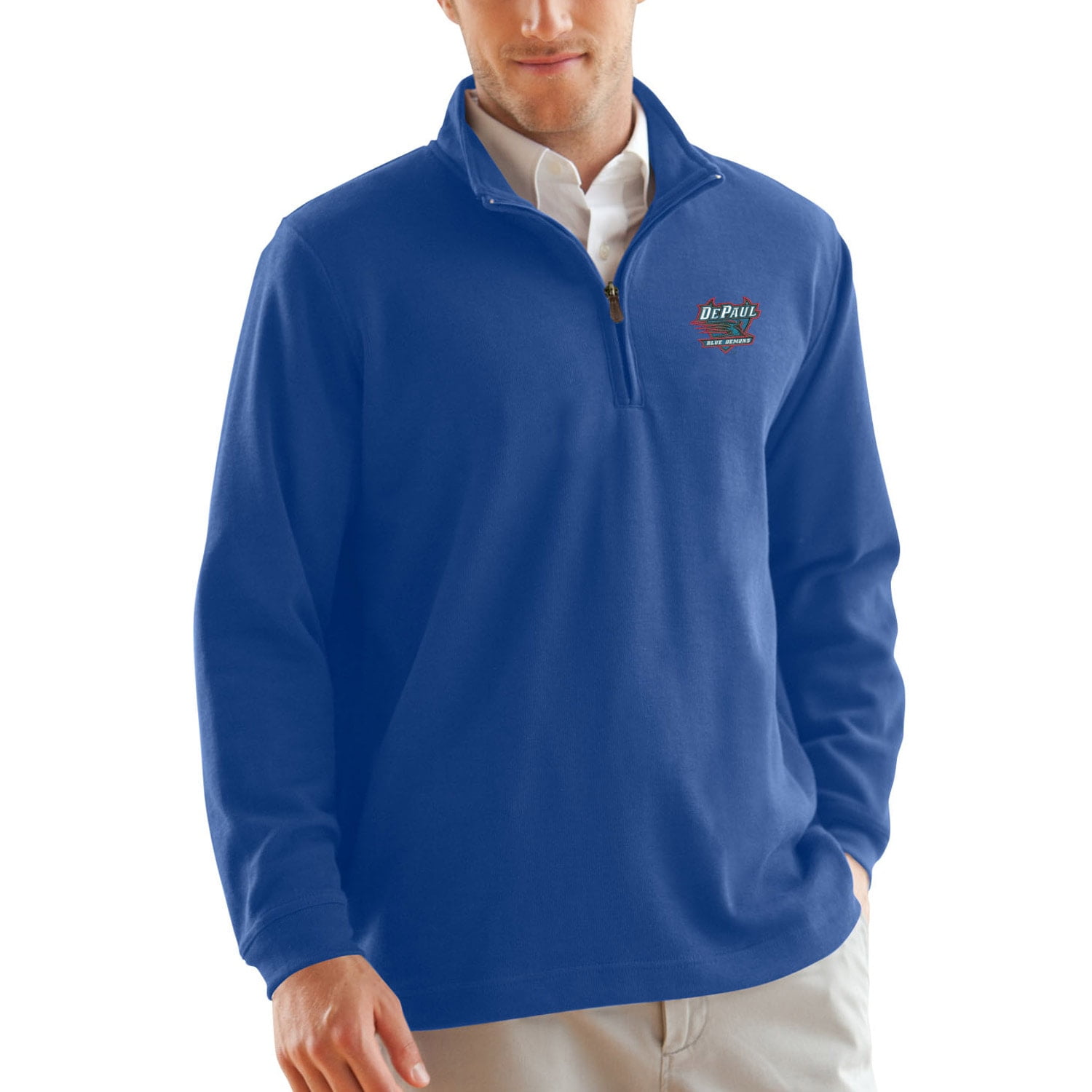 Men's Royal DePaul Blue Demons Flat-Back Rib 1/4-Zip Pullover Sweater ...