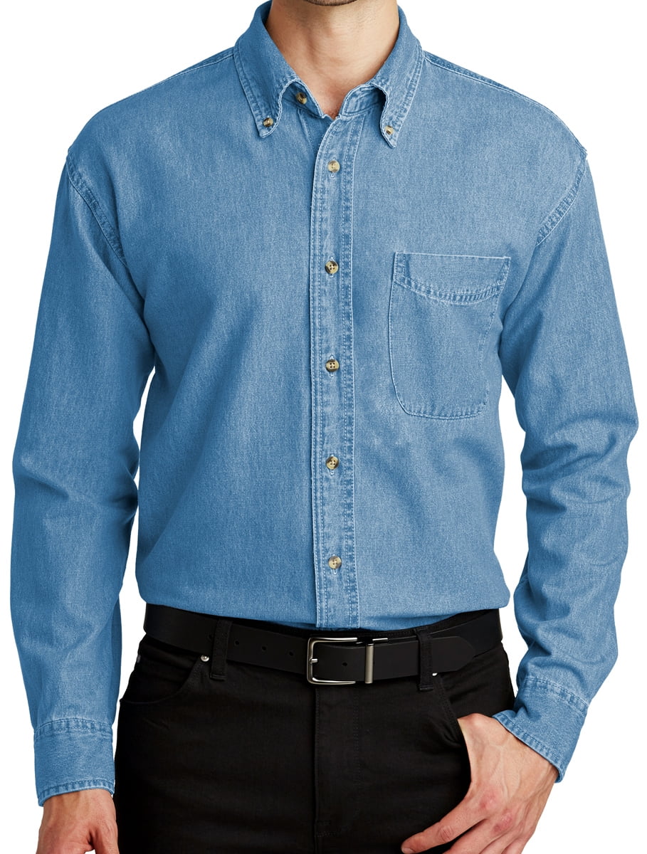 Men's Rugged Long Sleeve Denim Shirt, Large Faded Denim - Walmart.com