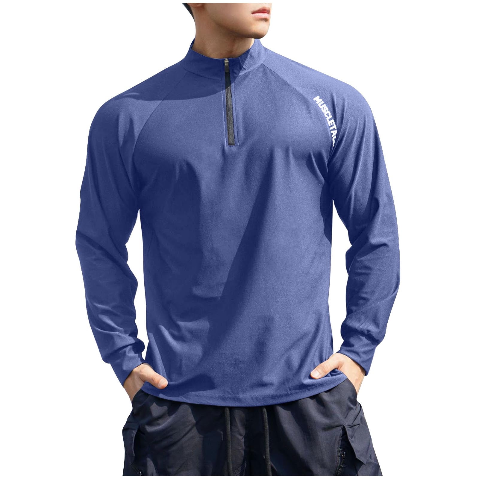 Men's Running Shirt Long Sleeve Quarter Zip Pullover Moisture Wicking ...