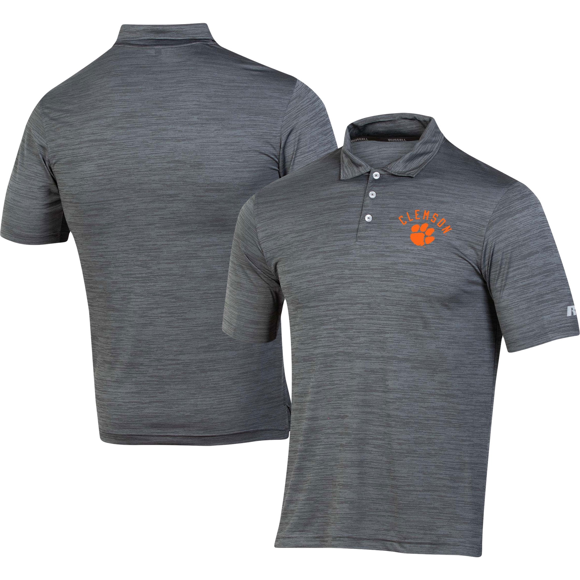 Men's Russell Charcoal Clemson Tigers 3-Button Space-Dye Polo - Walmart.com