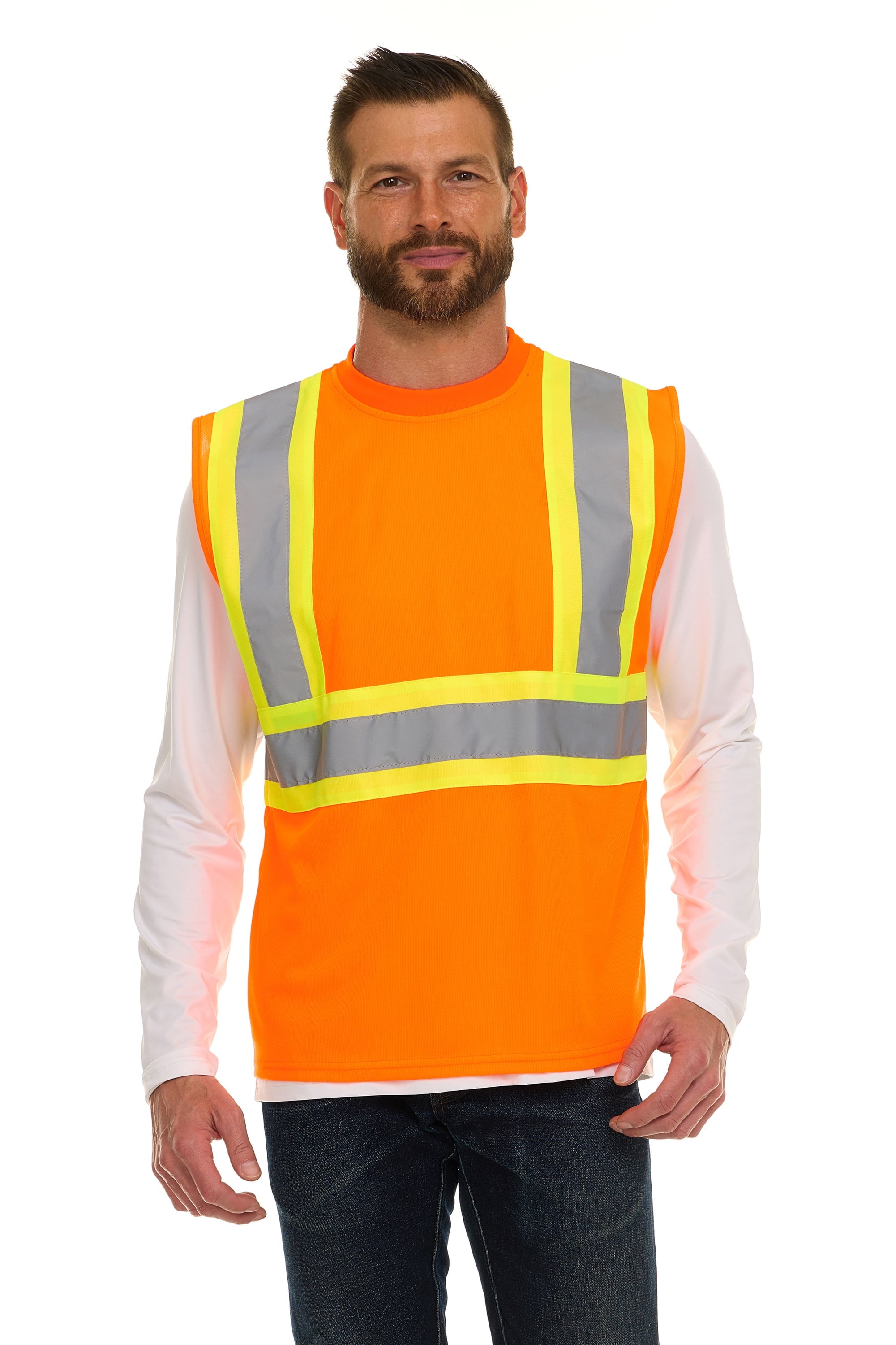 Men's Safety Orange Muscle Shirt - Double Reflective Safety Tank Top ...