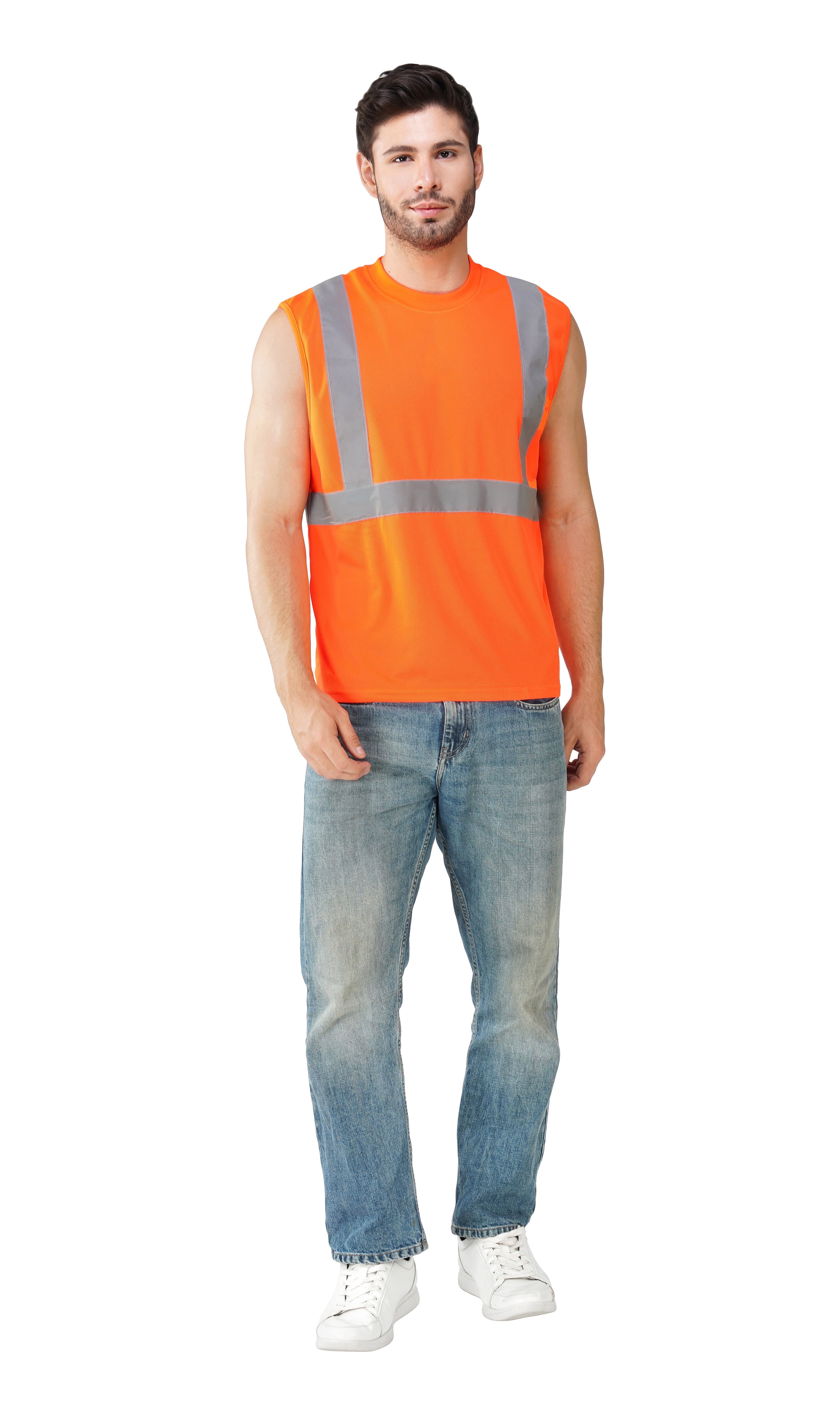 Men's Safety Orange Muscle Shirt - Reflective Safety Tank Top-6610-Org ...