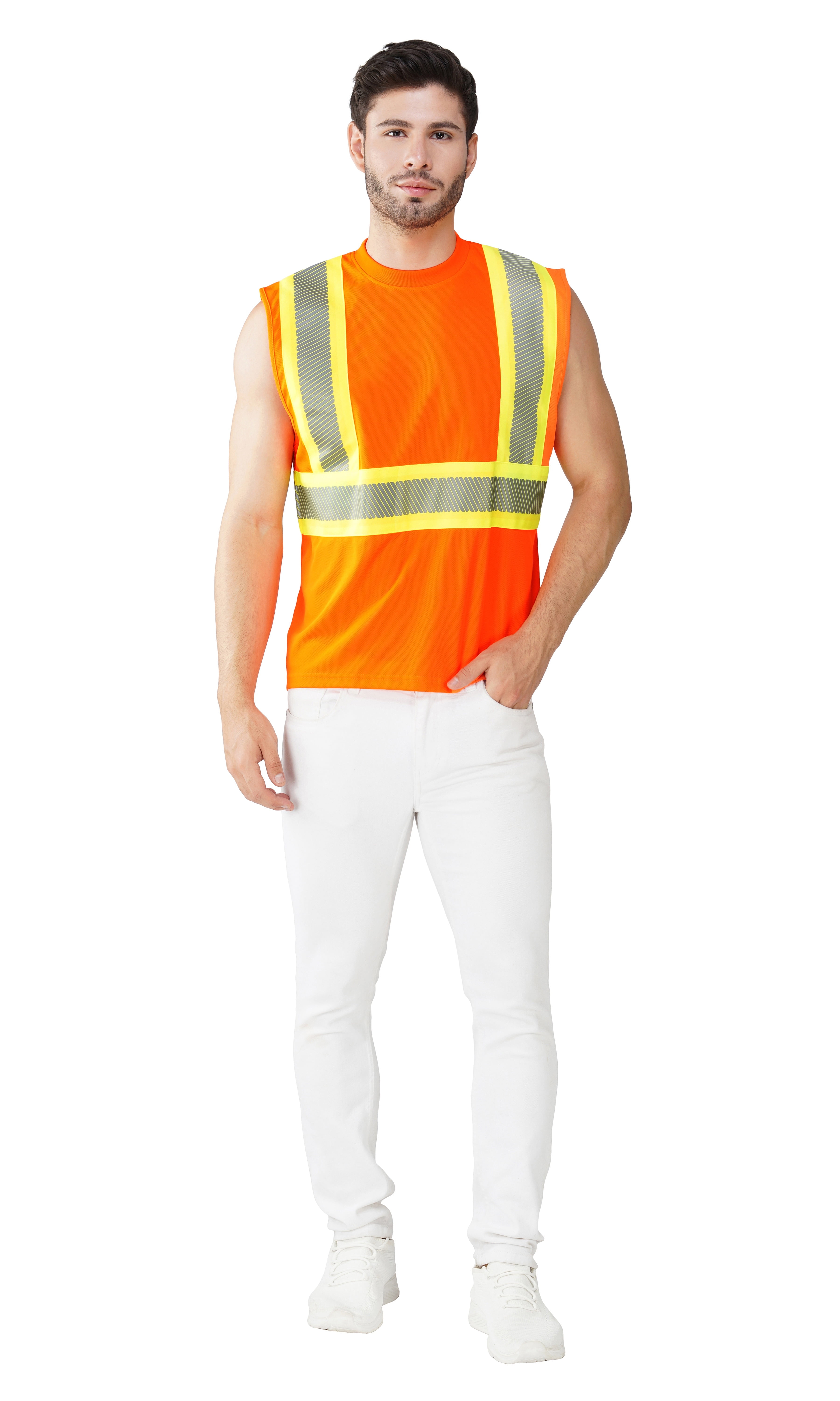 Men's Safety Yellow Muscle Shirt - Double Segmented Reflective Safety ...