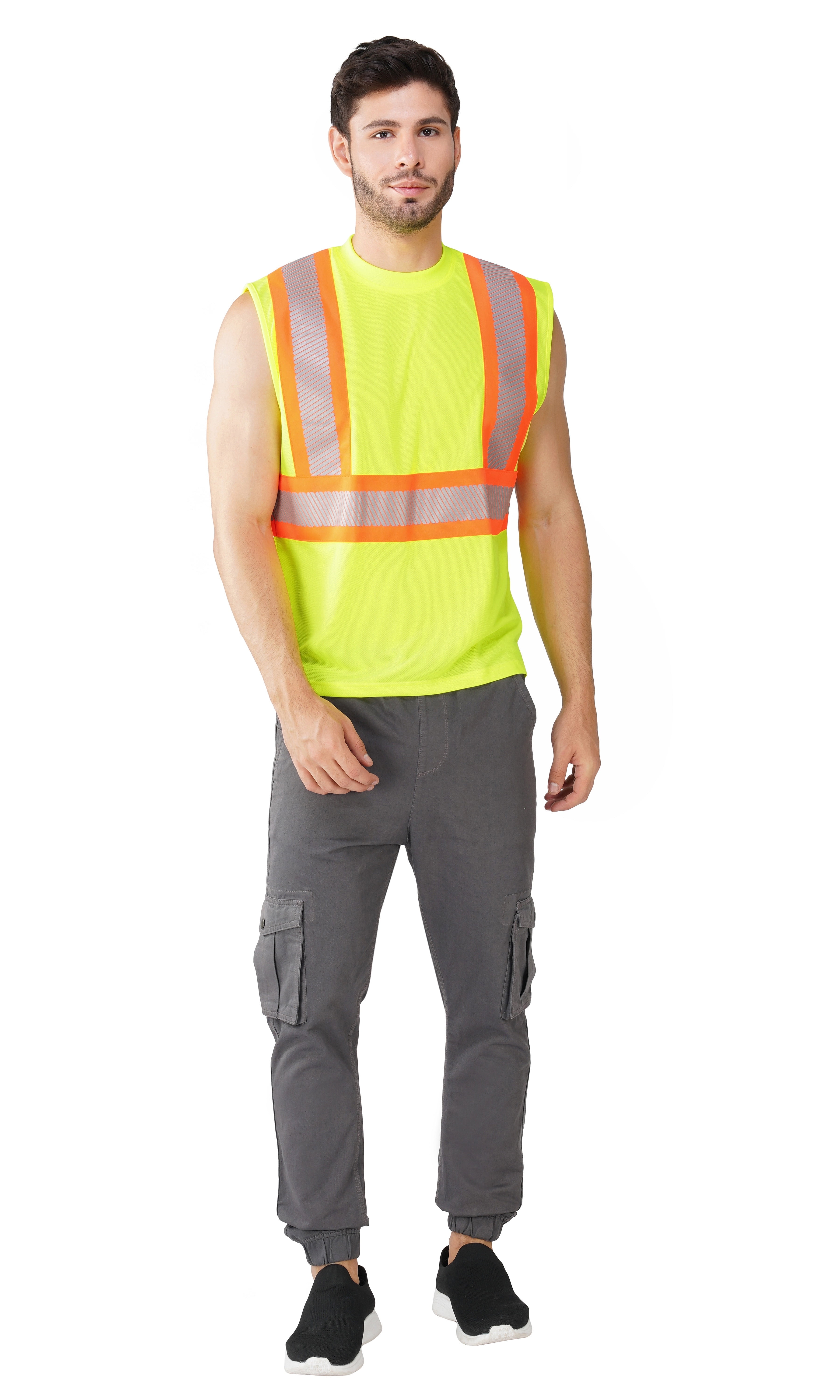 Men's Safety Yellow Muscle Shirt - Double Segmented Reflective Safety ...