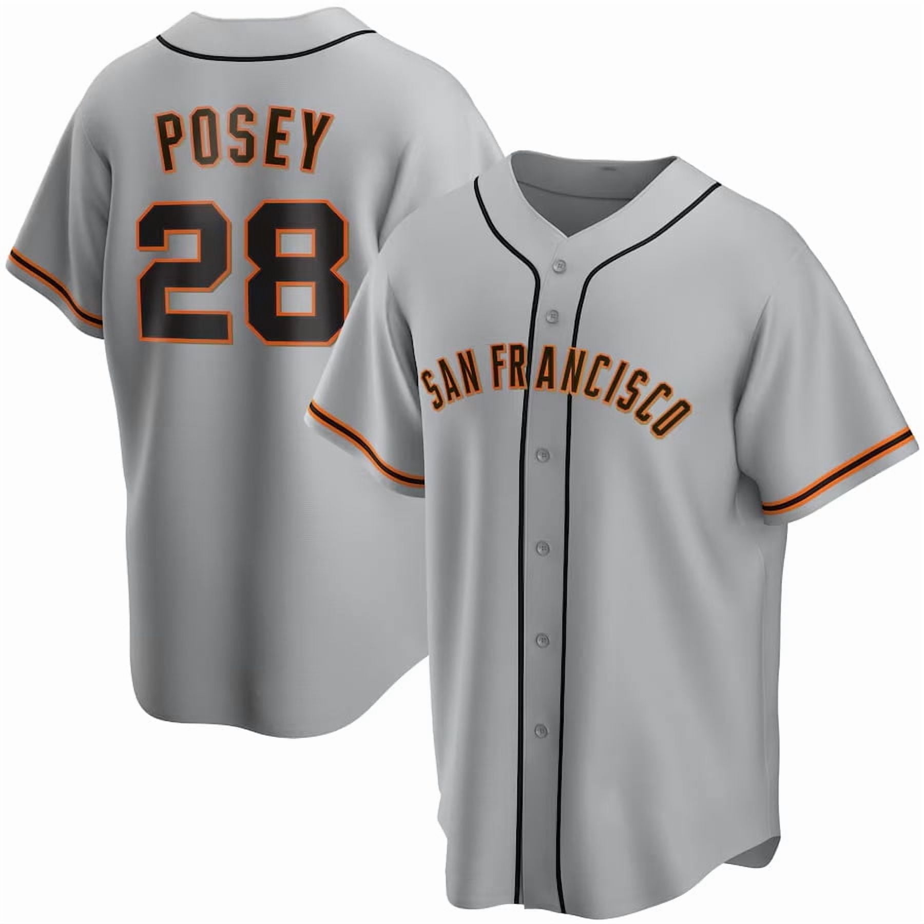 Men's San Francisco Posey 28 Gray Replica Stitched Player T-shirts Sports Tops Fans Uniforms ...