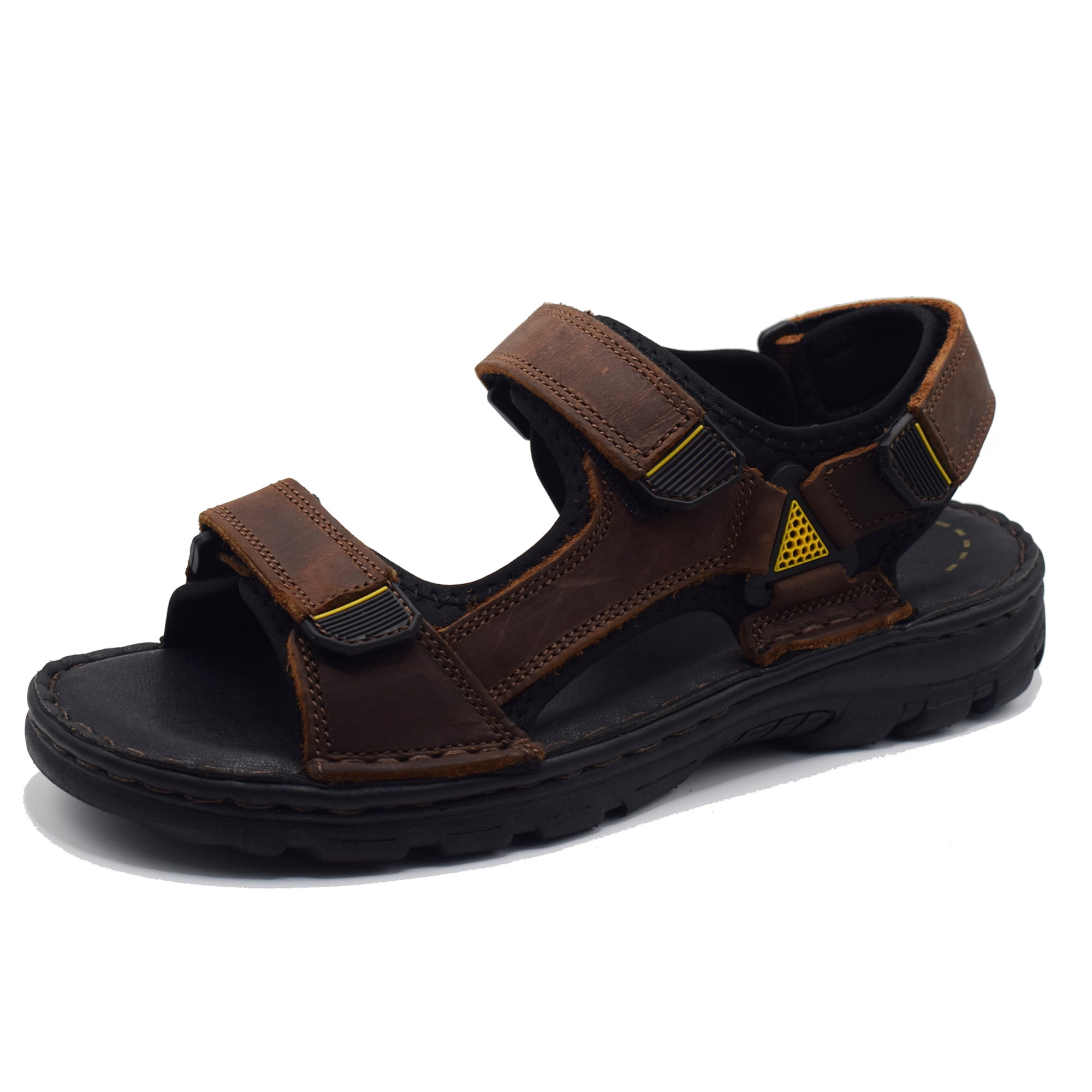 Men's Sandals Open Toe Casual Genuine Leather Stitching Summer Outdoor ...