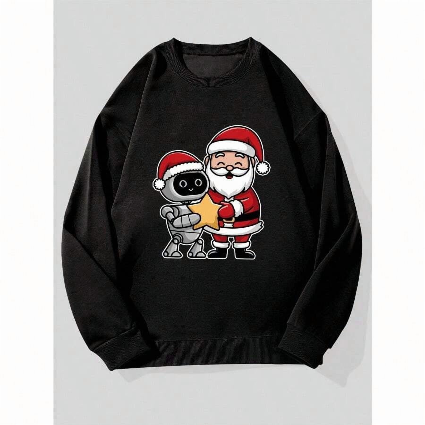 Men's Santa & Robot Christmas Sweater With Star Accent - White Casual ...
