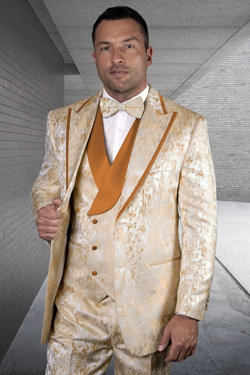 Men's Satin Floral Tuxedo Brick brownish-red color with earthy ...