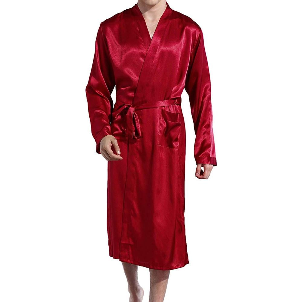Men's Satin Kimono Robe Silk Classic Long Bathrobe with Pockets ...