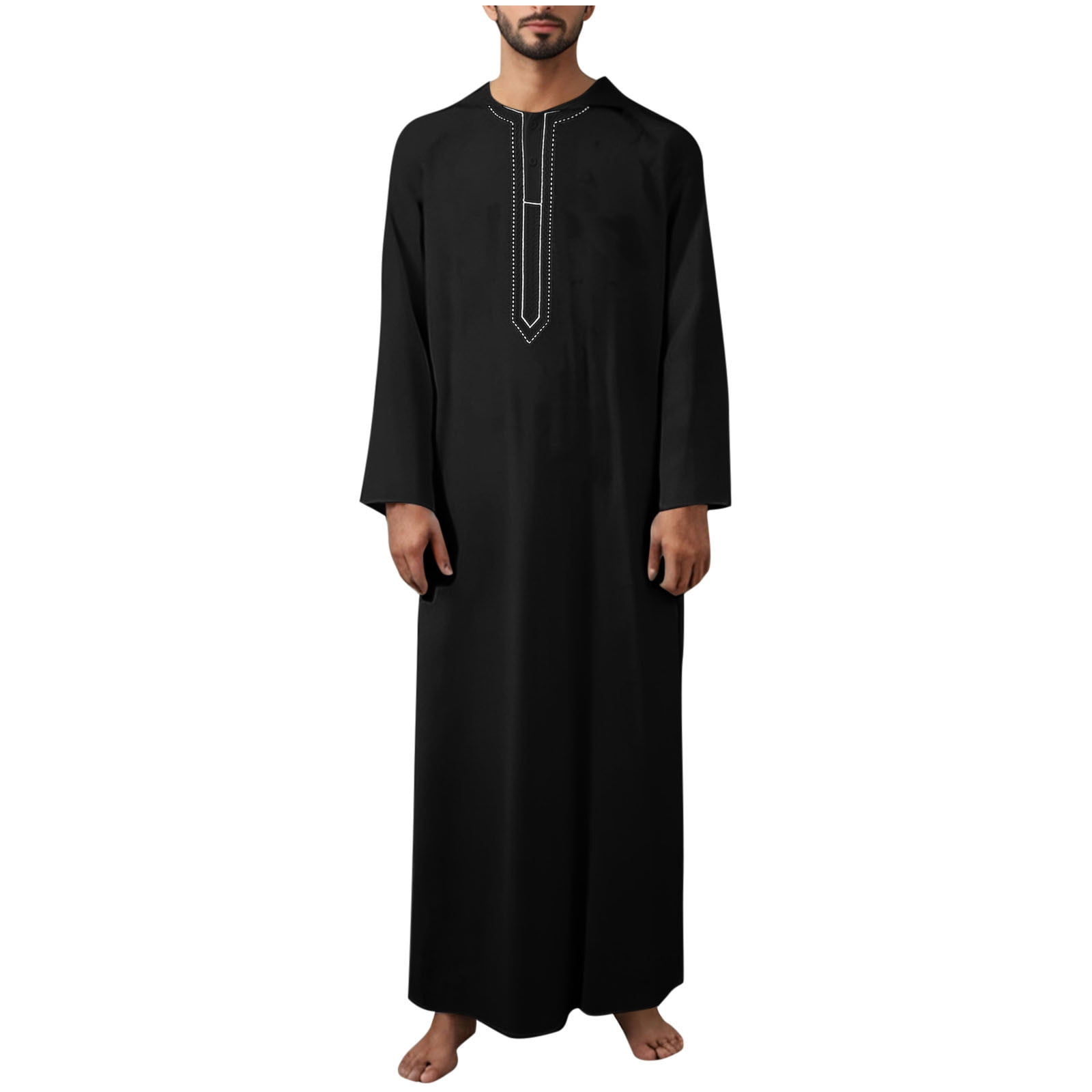 Men's Saudi Arabic Thobe Jubba Dishdasha Long Sleeve Robe Ramadan ...