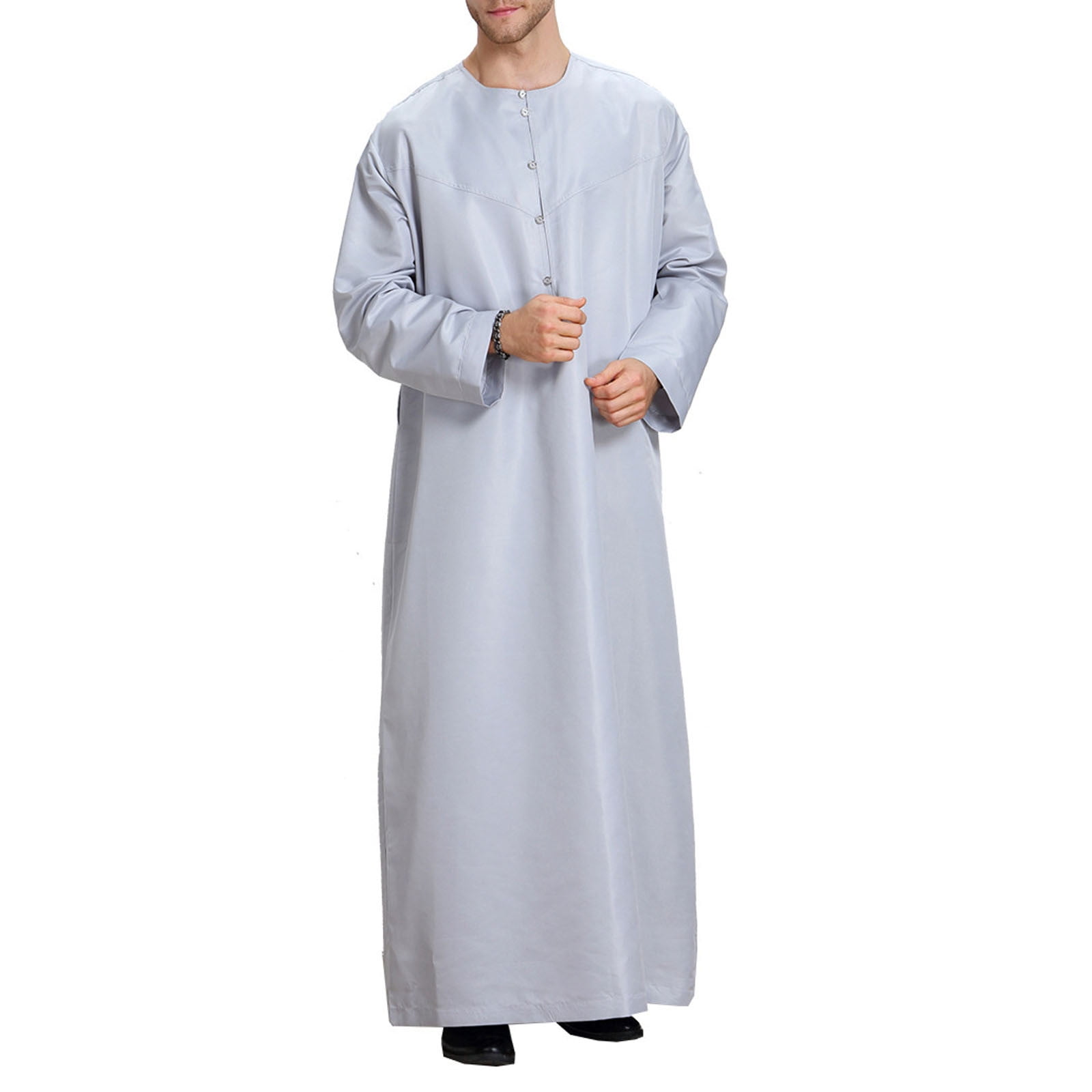 Men's Saudi Arabic Thobe Jubba Dishdasha Long Sleeve Robe Ramadan ...
