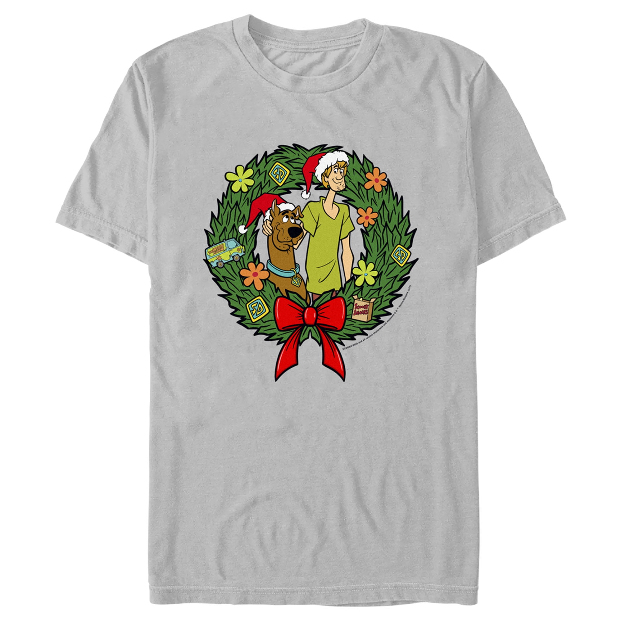 Men's Scooby Doo Christmas Shaggy and Scooby Wreath Graphic Tee Silver ...