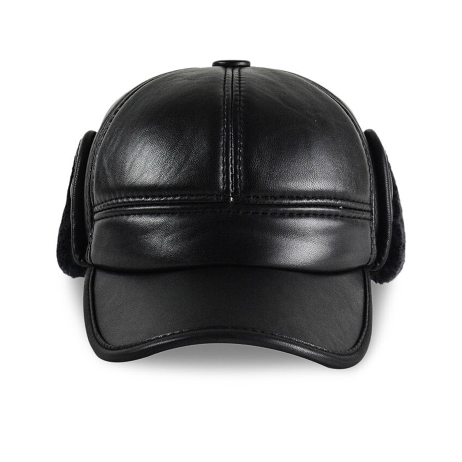 Men's Scrub Genuine Leather Baseball Caps Hats Faux Fu-r Winter Warm ...