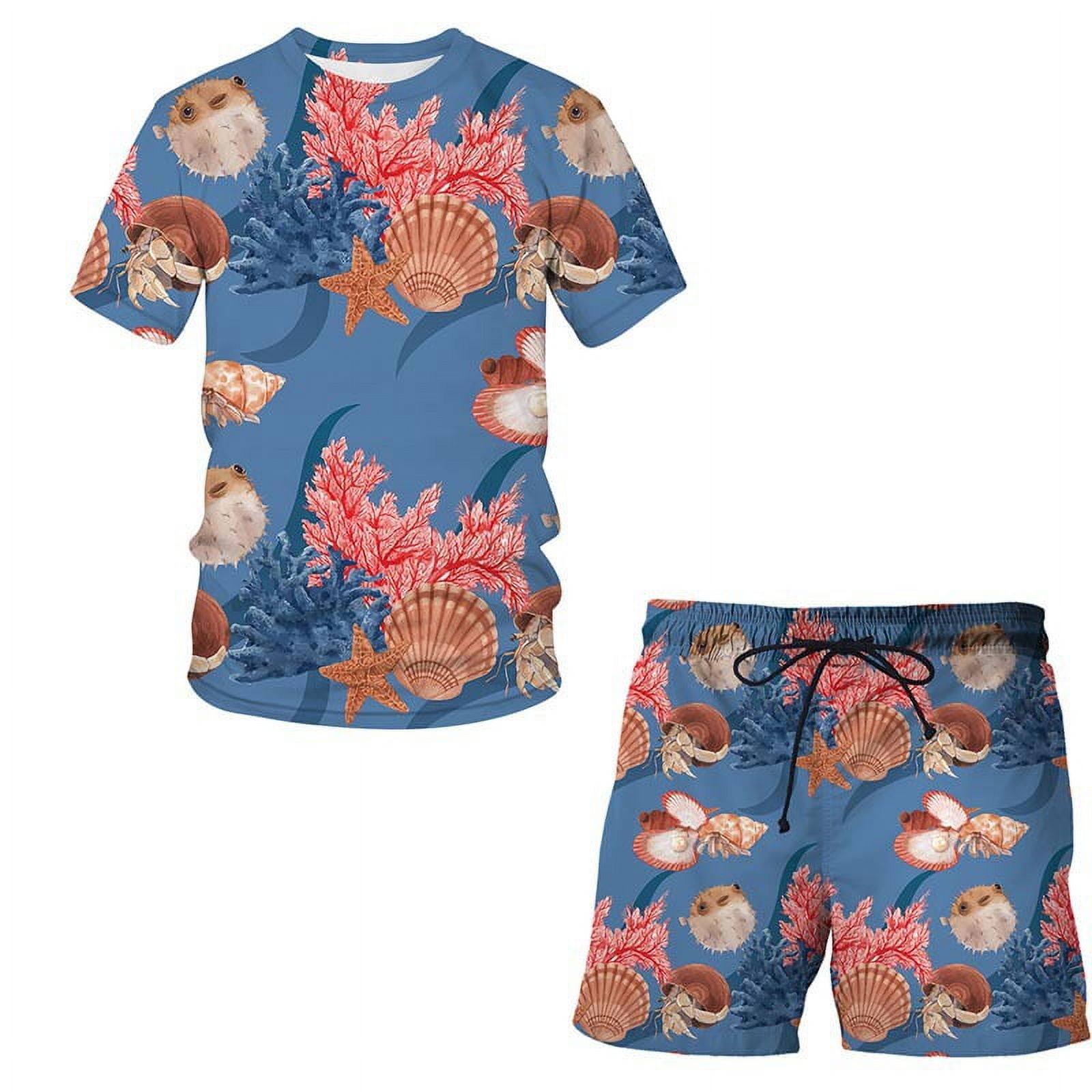 Men's Sea Life 3D Digital Printing Short Sets Outfits 2 Piece Summer ...
