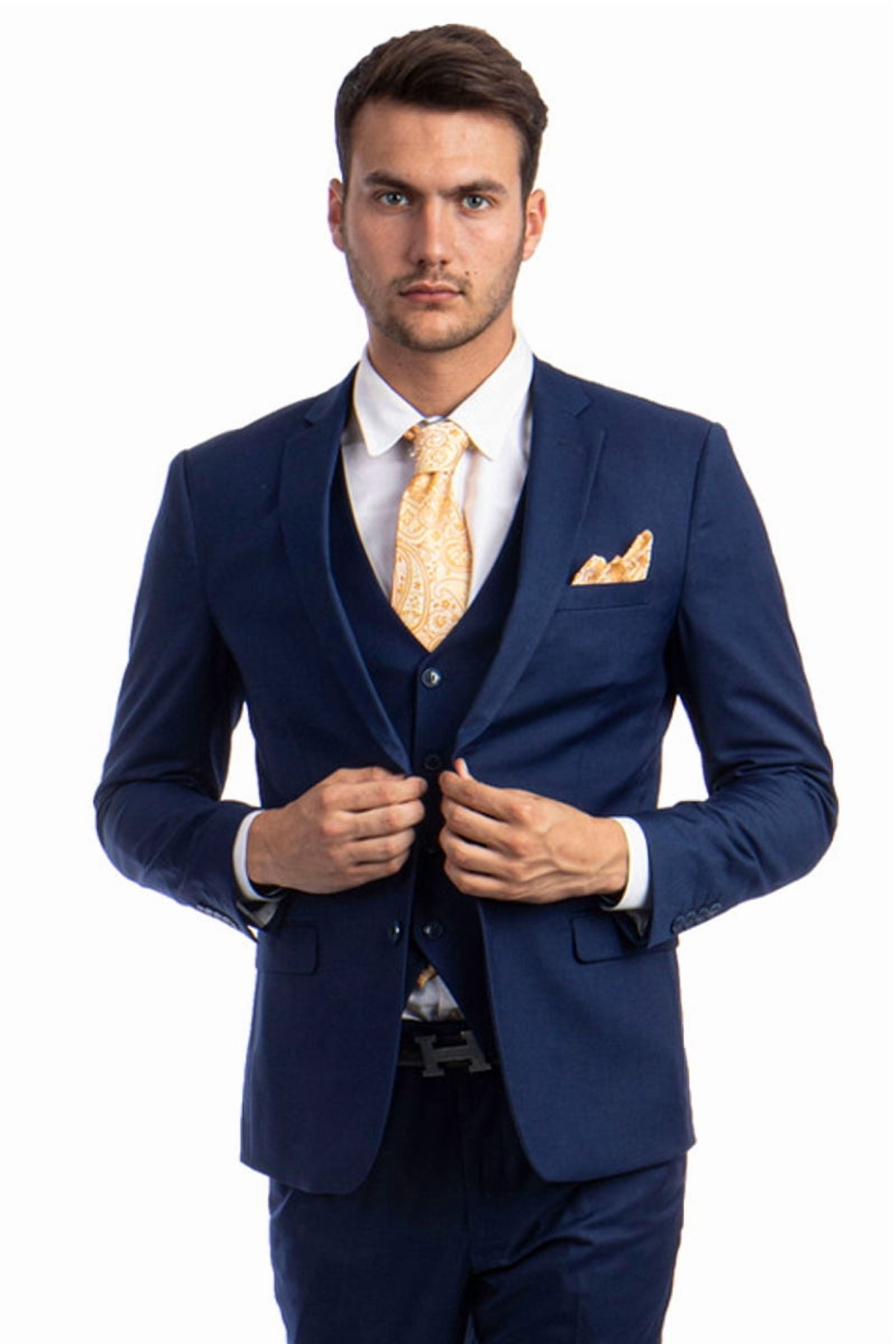 Men's Sean Alexander Suits Indigo Blue Slim Fit Suit With Vested Style ...