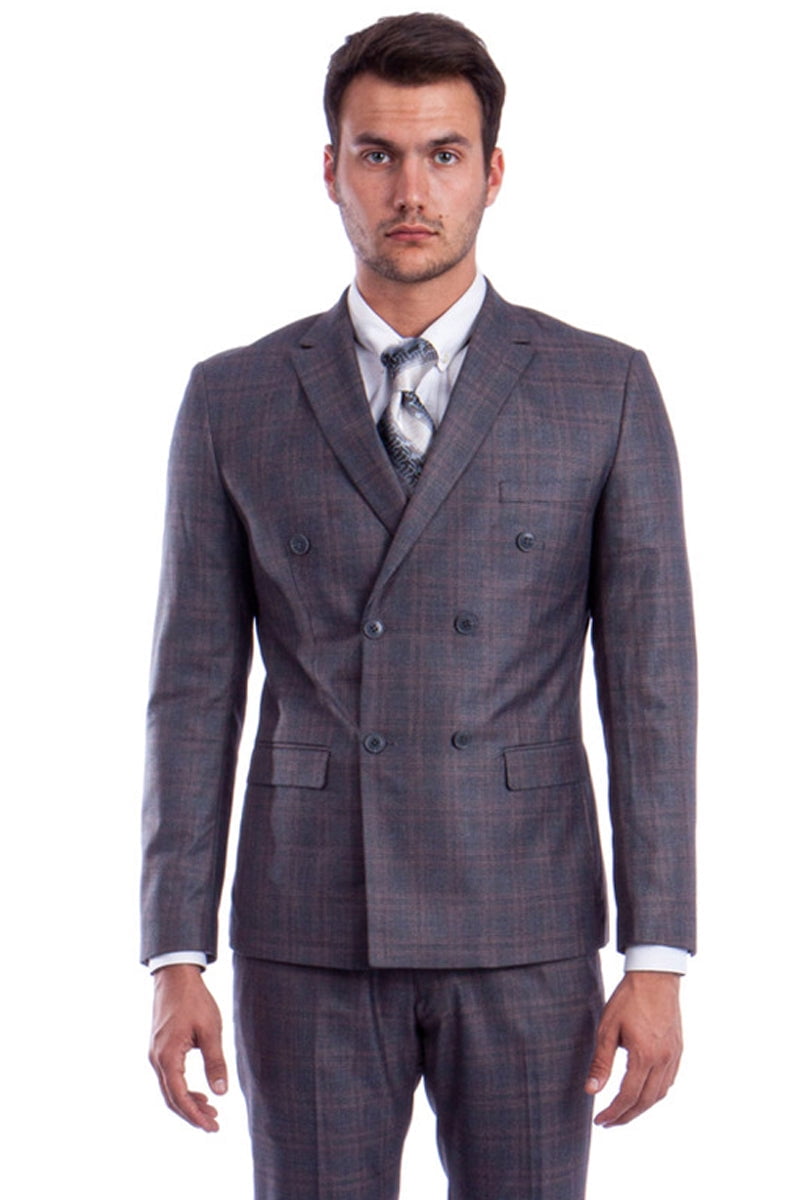 Men's Sean Alexander Suits Slim Fit Double Breasted Glen Plaid Suit ...