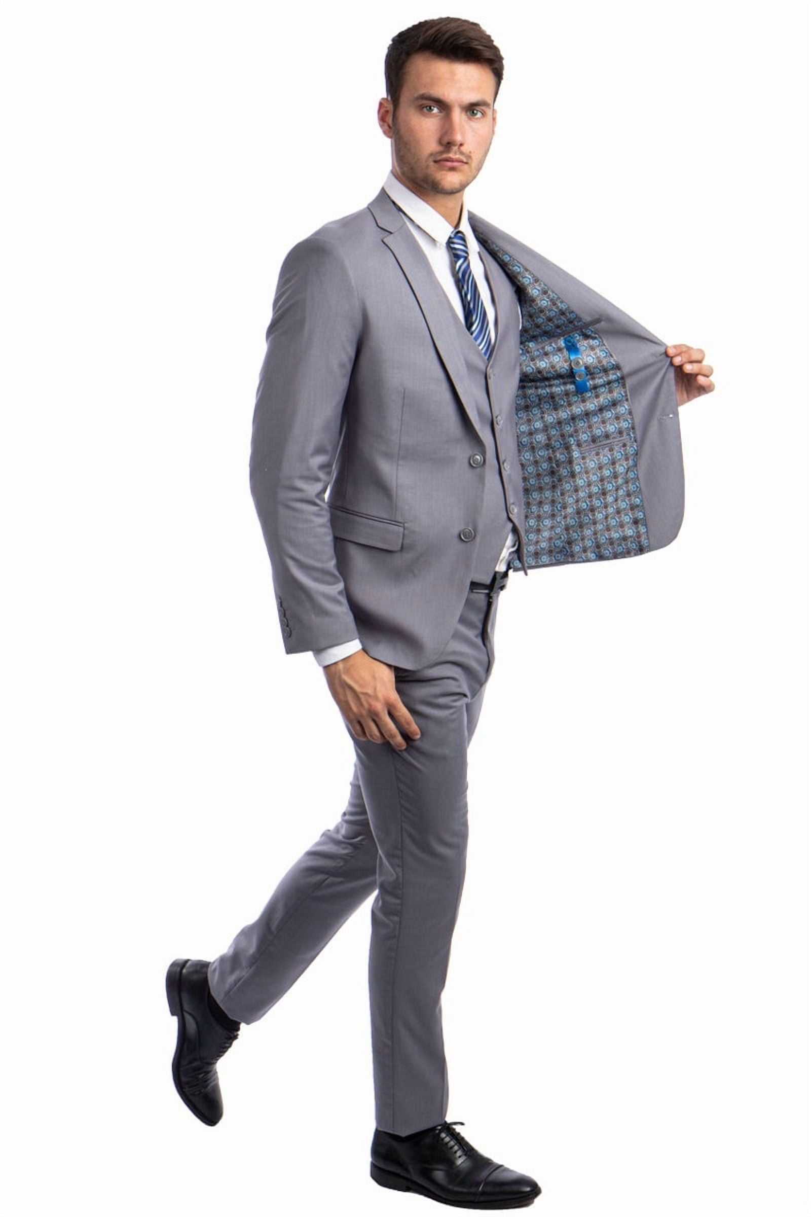 Men's Sean Alexander Suits Slim Fit Grey Suit With Vest Size 38 Long ...