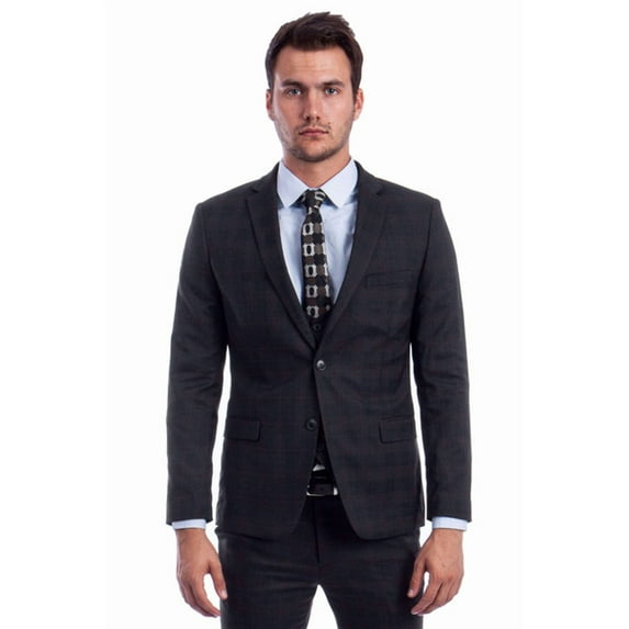 Men's Sean Alexander Suits Vested Slim Fit Suit Black Plaid Size 52 ...