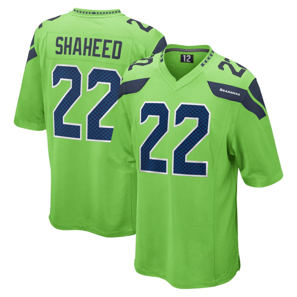 Men's Seattle Shaheed 22 Green Sports Player Game Stitched Name Number ...